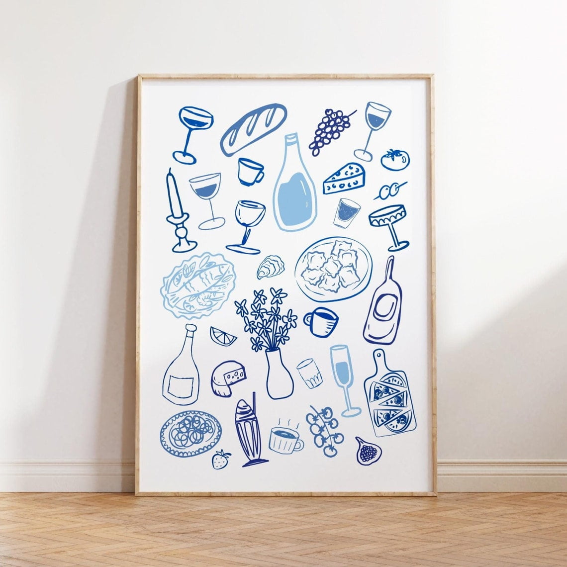 Retro Dinner Tfood And Drinks Illustrations Poster For Foodies ...