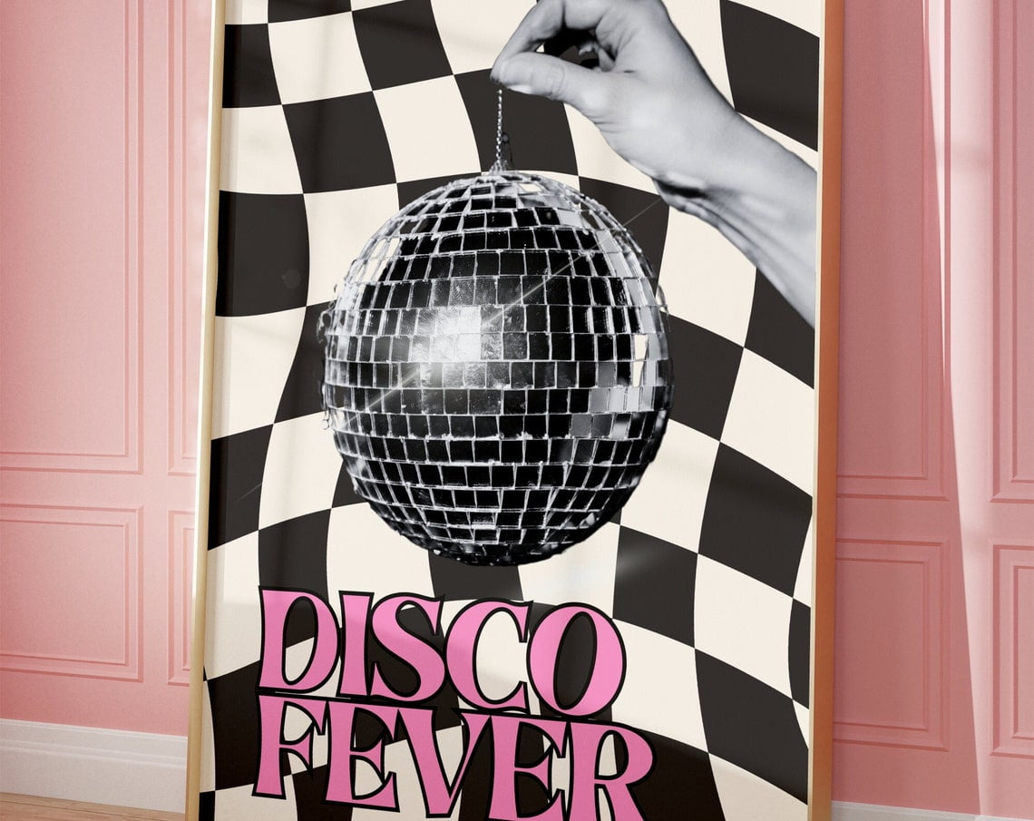 Retro Disco Art Print • Funky Cute Wall Art • Girly Apartment Decor ...