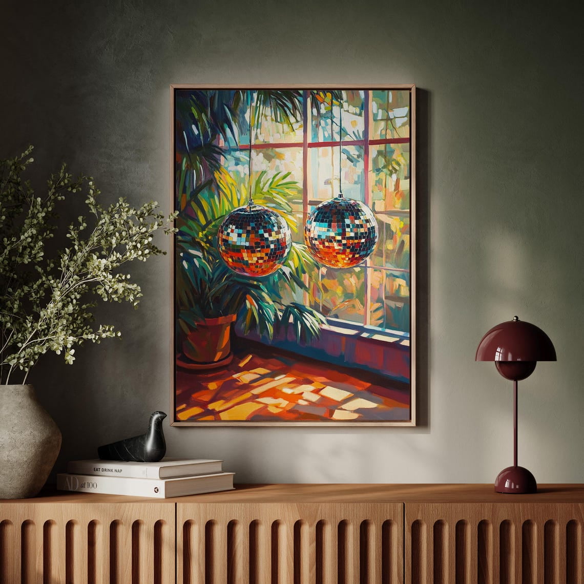 Retro Disco Ball Art - Vibrant Sunlit Scene With Hanging Disco Balls ...