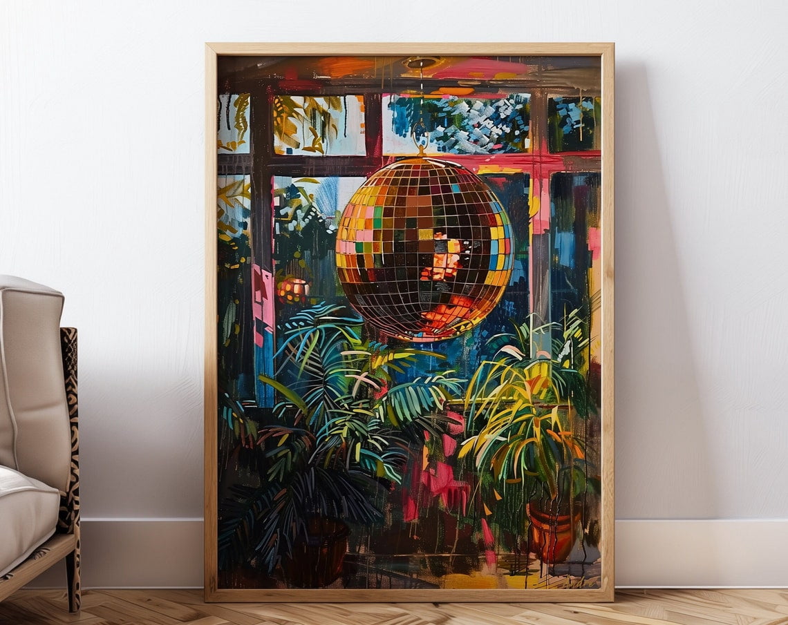 Retro Disco Print Wall Art Retro 70S Painting Disco Ball Poster Mirror ...