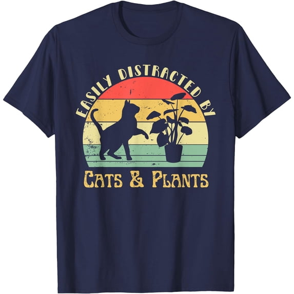 Retro Distracted Cat & Plant Lover Graphic T-Shirt - Express Your ...