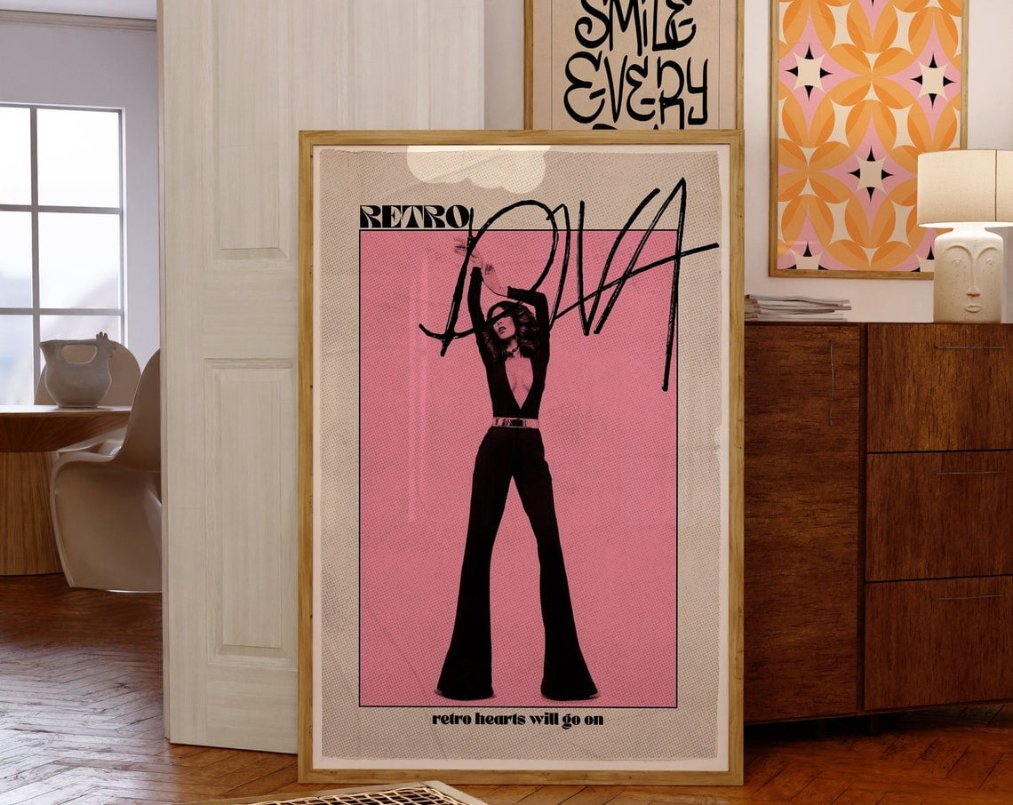Retro Diva Poster, Pink Wall Art, 70S Psychedelic, Funky Wall Decor ...