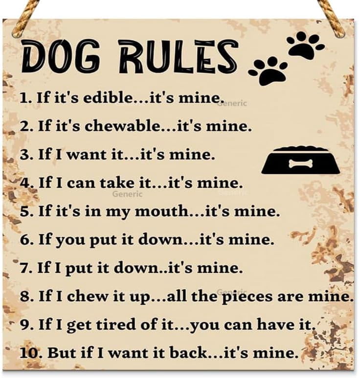 Retro Dog Lover Signs Wall Decor Dog Rules If It's Edible It's Mine ...