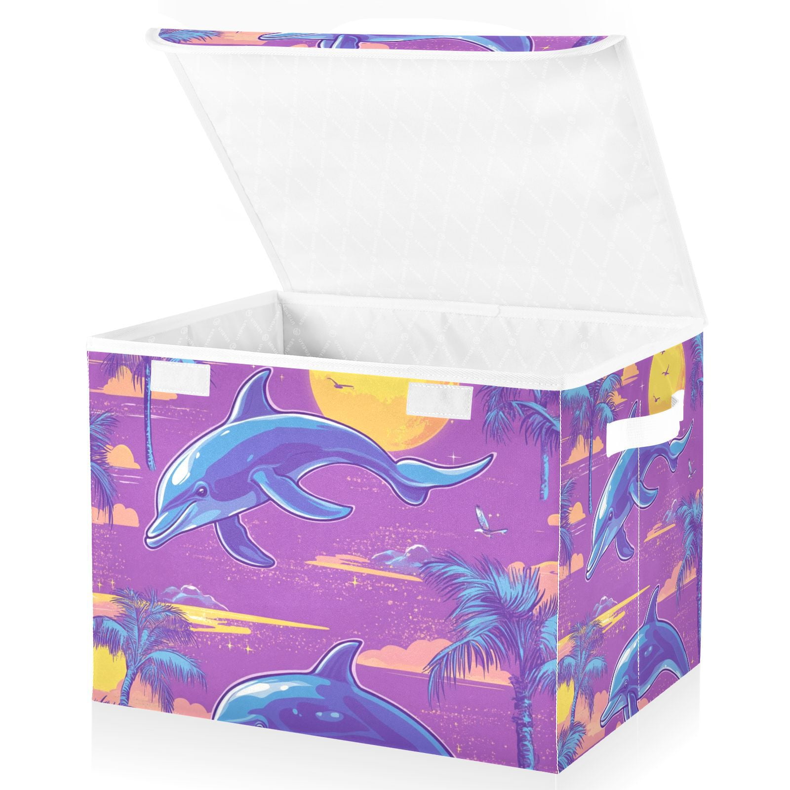 Retro Dolphins Trees Storage Basket for Shelves Foldable Container ...