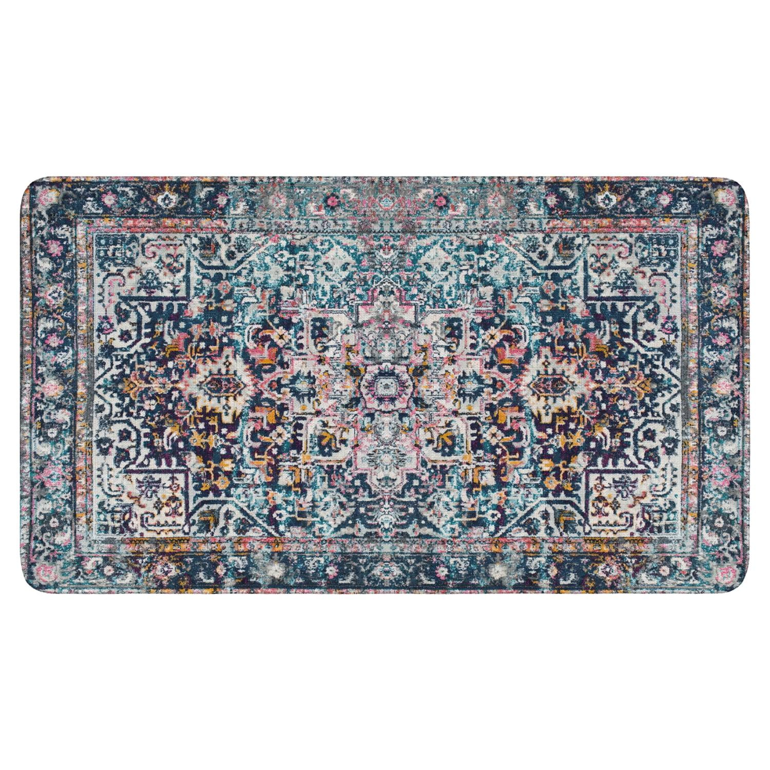 Retro Door Mat, 17 X 30 Inch Boho Blue Vintage Country Patterned Carpet ...