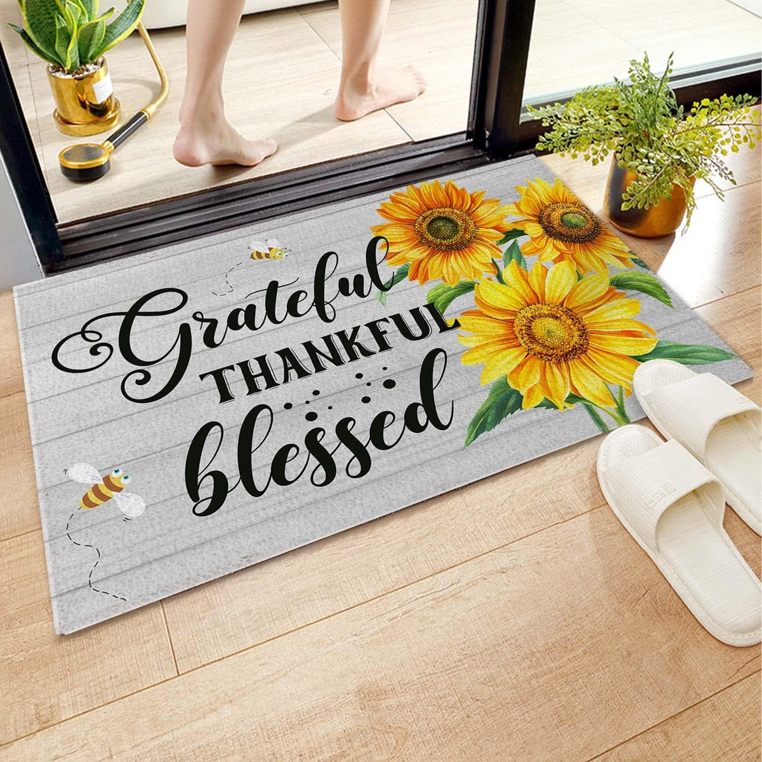 Retro Doormat Grateful Thankful Blessed Sunflower Door Mat Home Rugs ...