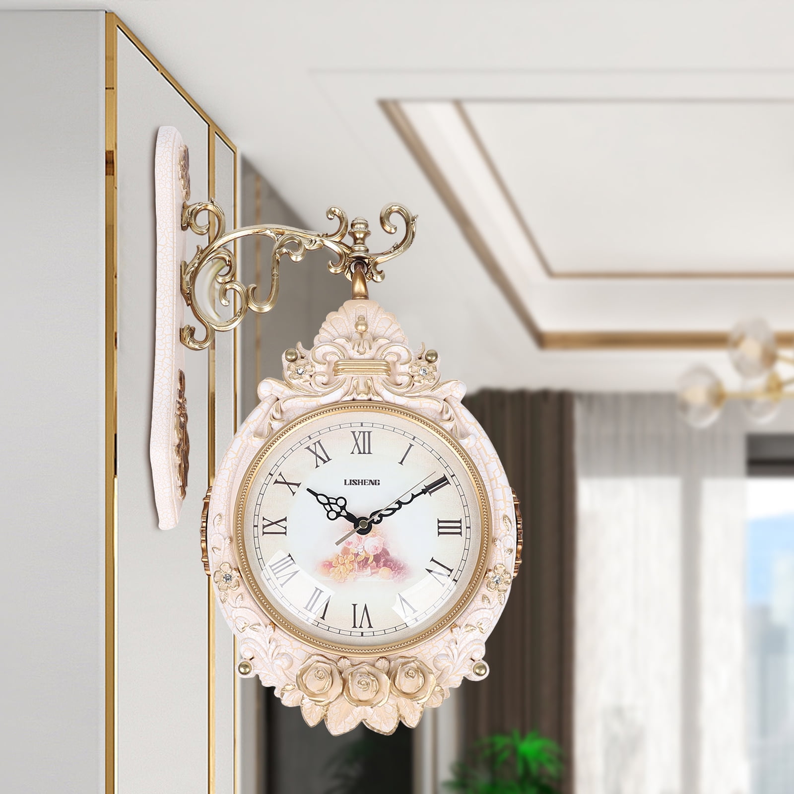 Retro Double Side Wall Clock Cream Color Wall Mounted Clock, Waterproof ...