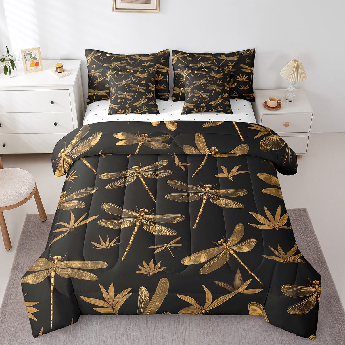 Retro Dragonfly Comforter Cover,Extoic Flying Animals Bedding Set ...