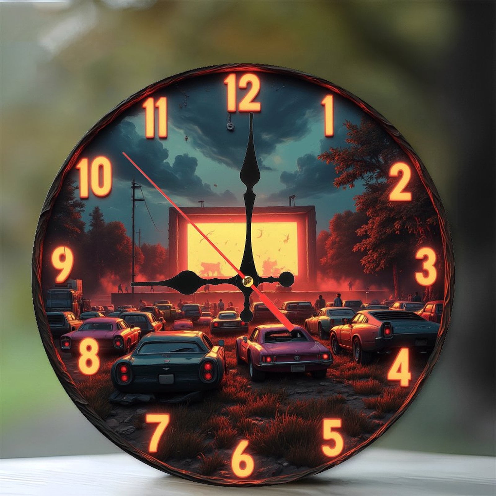 Retro Drive In Movie Clock Wall Art 10-Inch Silent Wooden Wall Clock ...