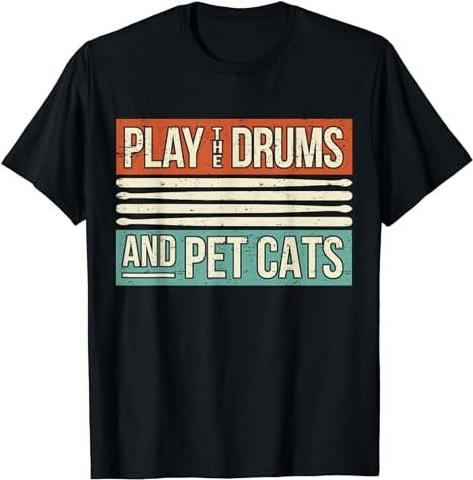 Retro Drummer Drumming Drums Percussion I Kitty Cat Lover T-Shirt ...