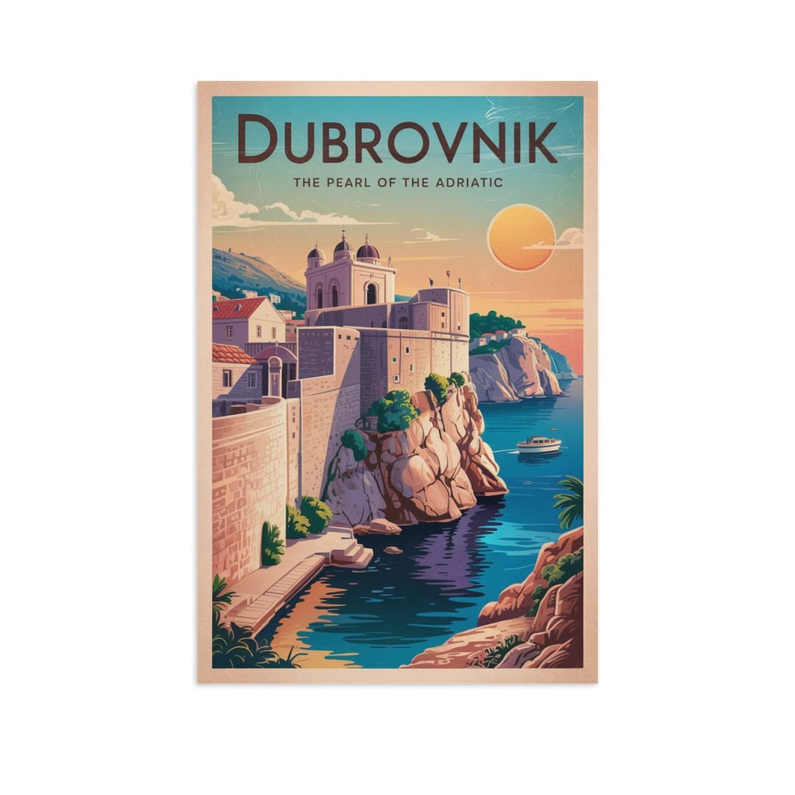 Retro Dubrovnik City Poster Vintage Croatian Tourism Art for Walls ...