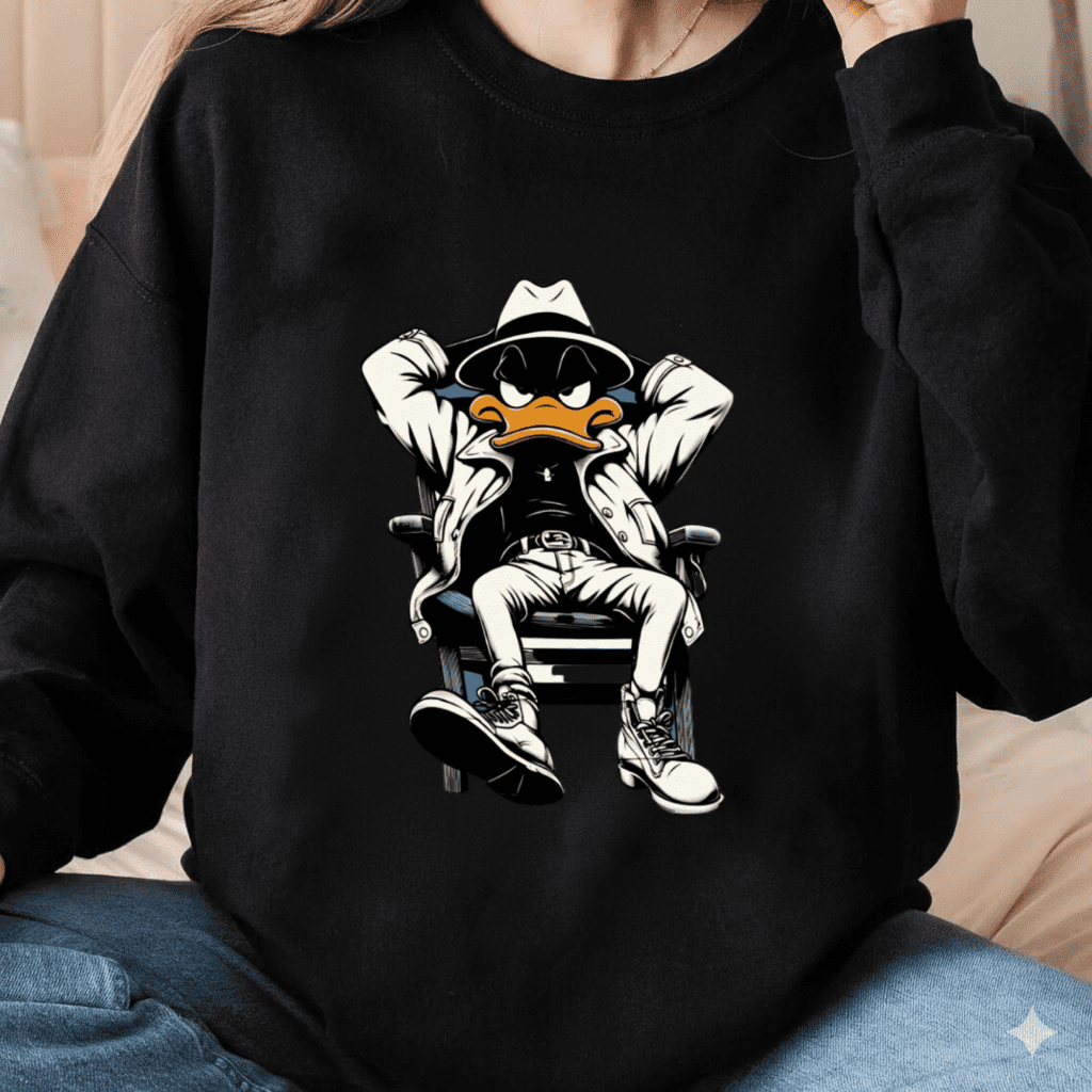 Retro Duck Mafia Boss Cool Cartoon Gangster Humor Sweatshirt, up to ...
