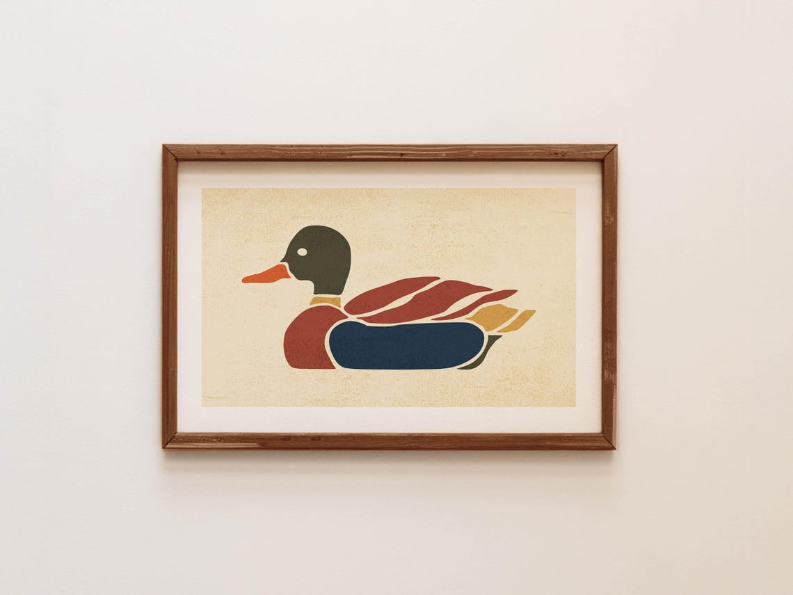 Retro Duck Print Outdoors Art Mallard Poster Hunting Giwall Art ...