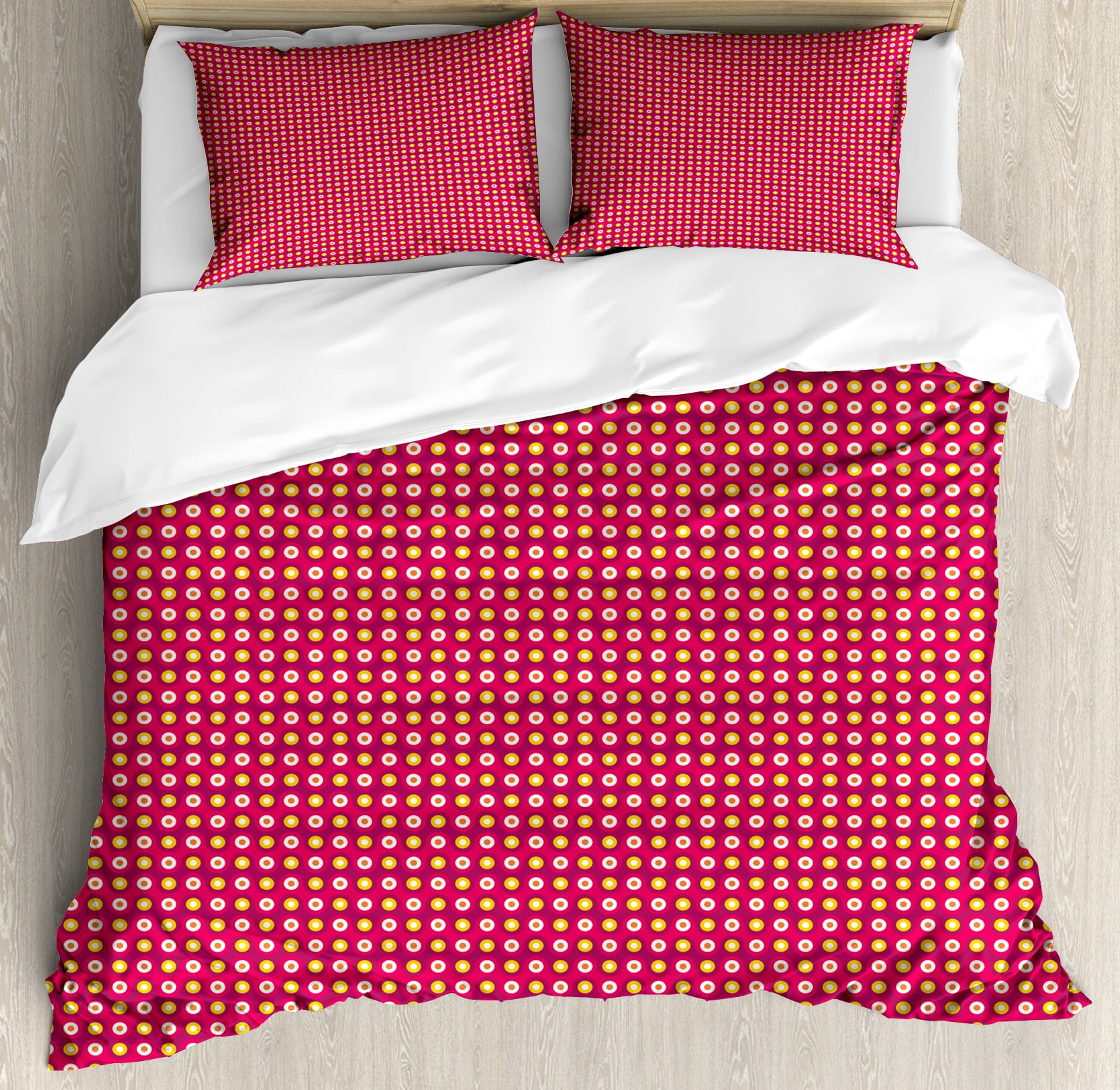 Retro Duvet Cover Set, Abstract Disc Shaped Circles with Inner Points ...