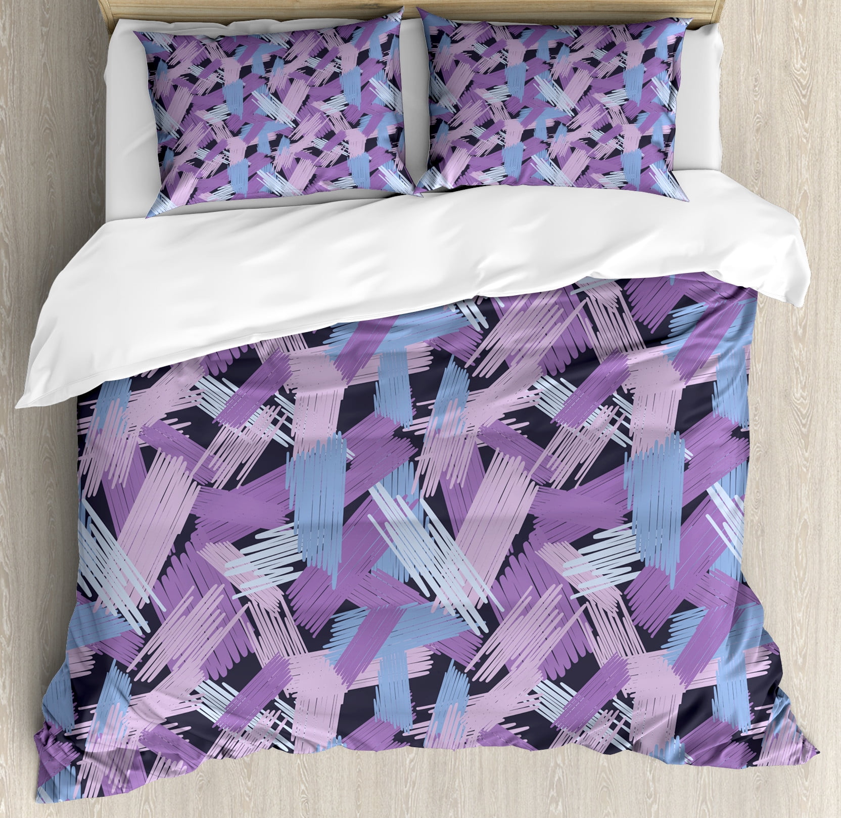 Retro Duvet Cover Set, Abstract Funky Design Hatched Lines Doodle ...