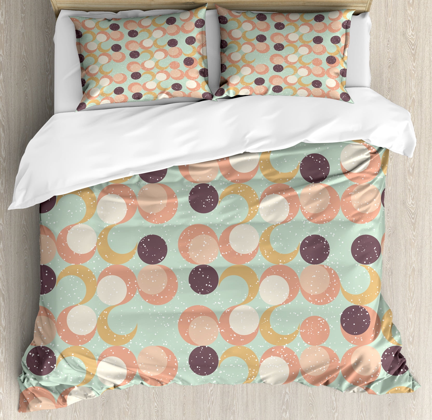 Retro Duvet Cover Set, Abstract Grunge Look Simplistic Continuous Moon ...