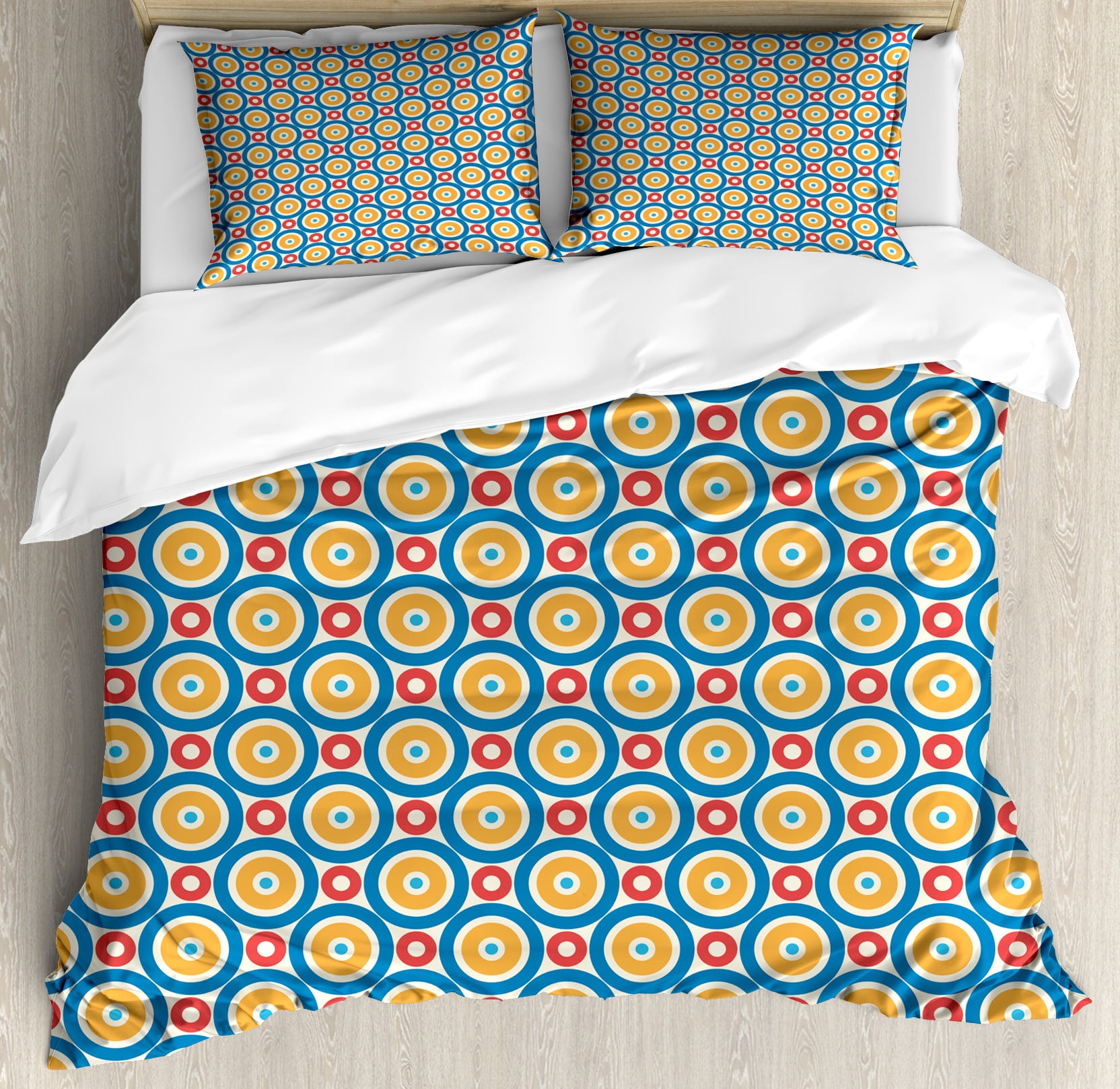 Retro Duvet Cover Set, Big and Small Circles with Dots Vibrant Colored ...