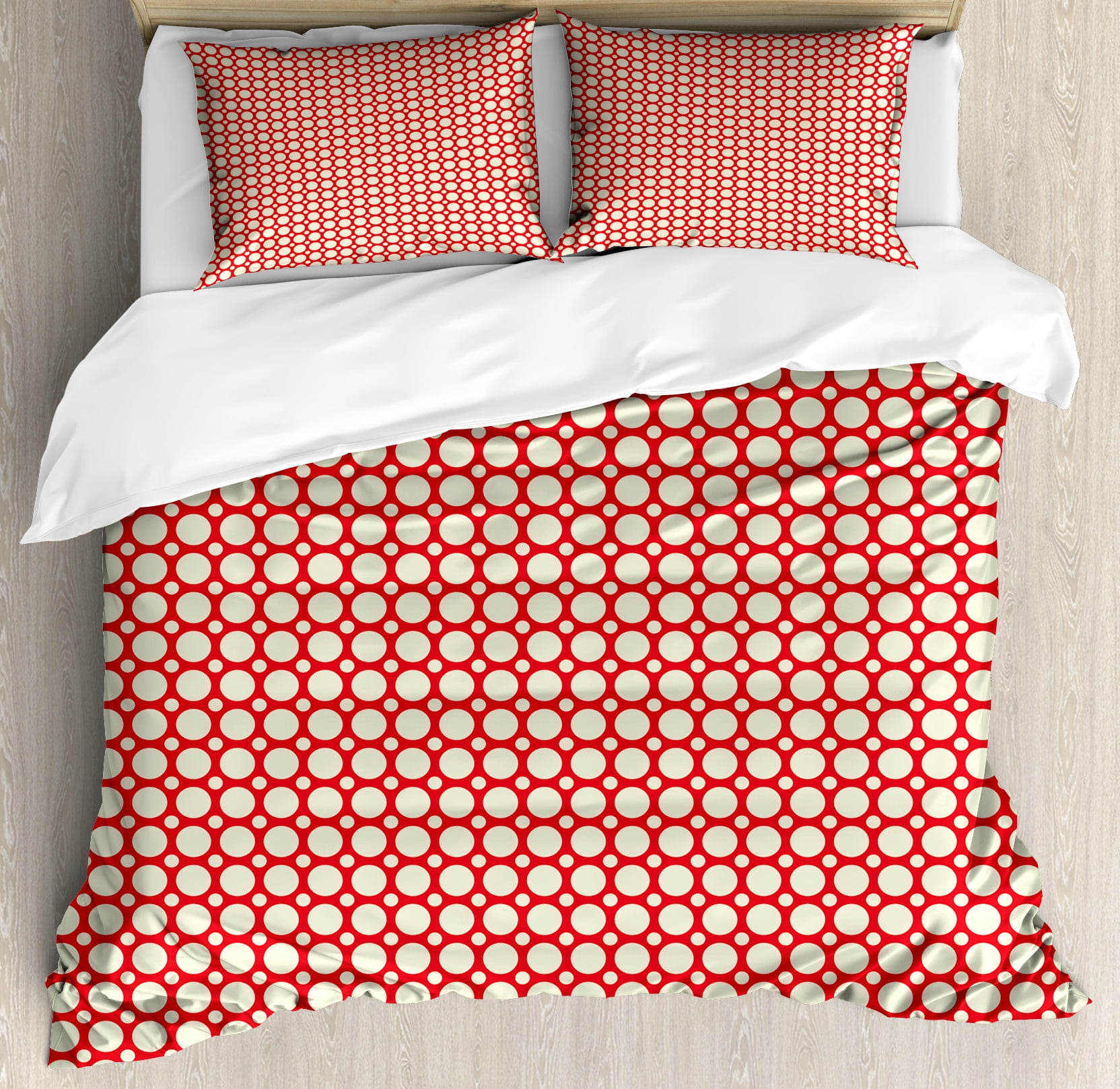 Retro Duvet Cover Set, Big and Small Polka Dots Pattern Symmetrical ...
