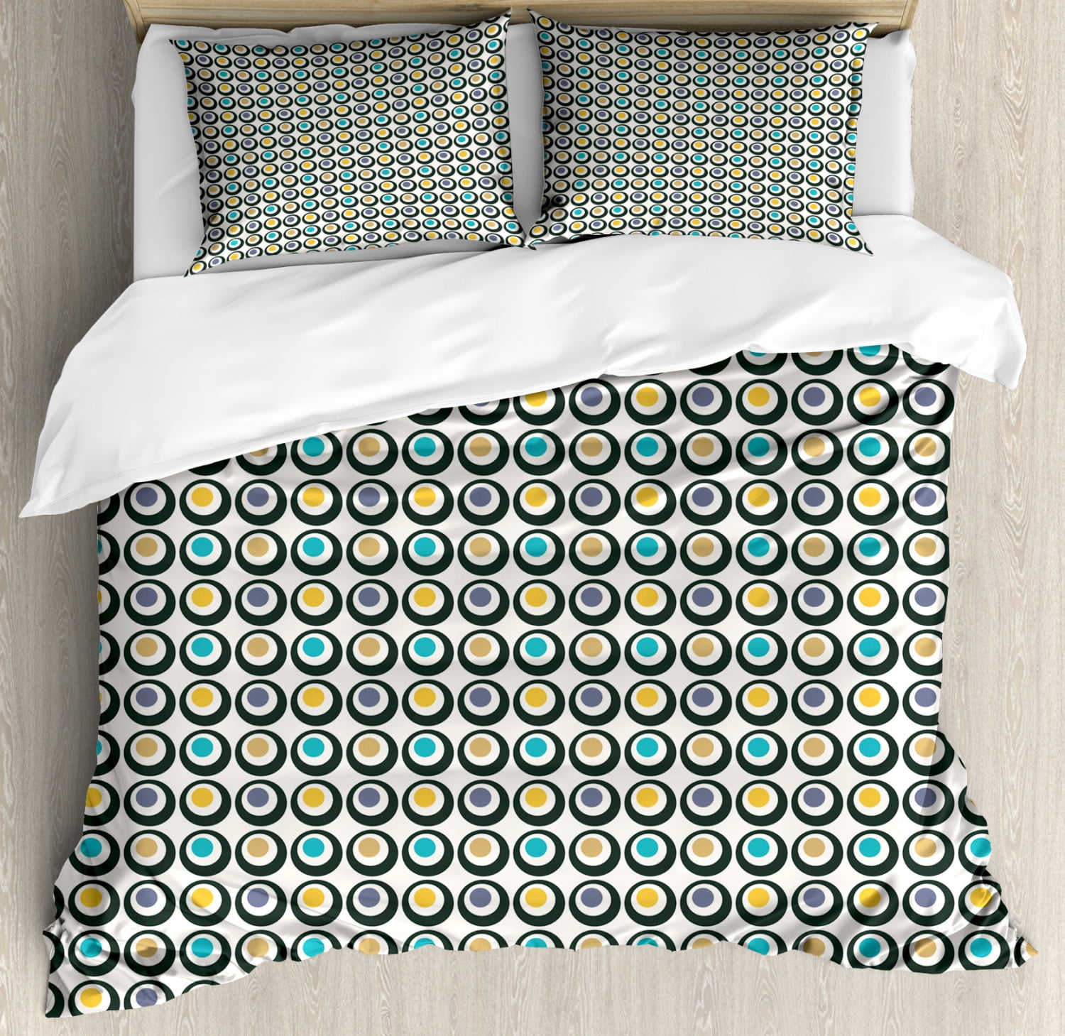 Retro Duvet Cover Set, Bold Circles with Colorful Polka Dots Old ...