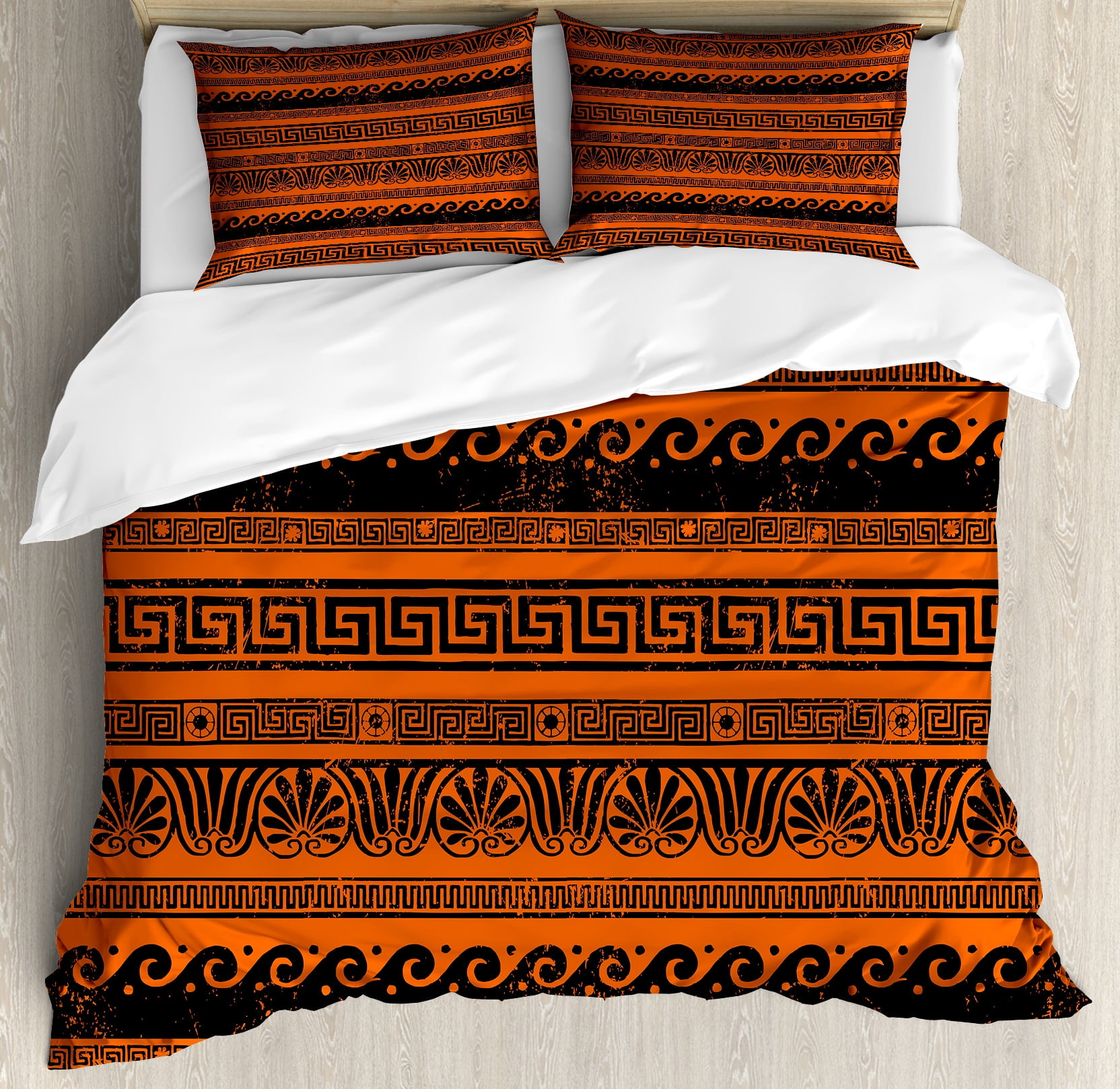 Retro Duvet Cover Set, Classical Border Ornaments in Greek Style Grunge ...