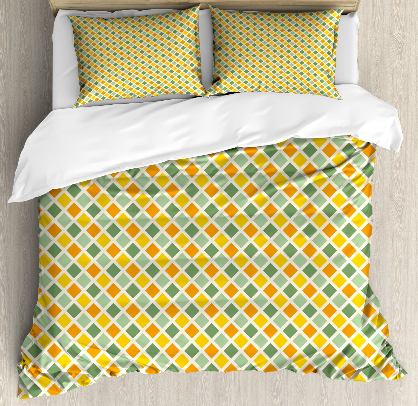 Retro Duvet Cover Set, Classical Checkered Pattern in Yellow and Green ...