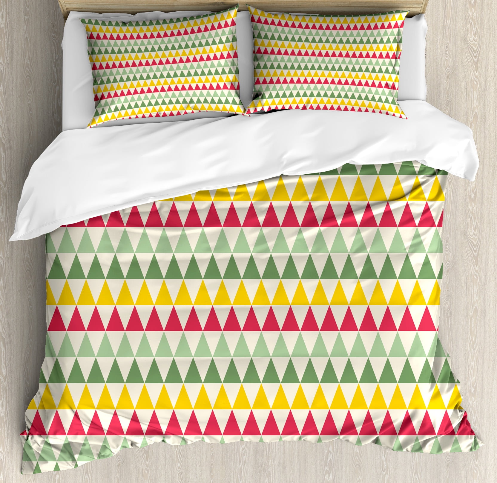 Retro Duvet Cover Set, Colorful Triangles Sharp Edged Geometric Shapes in Horizontal Line ...