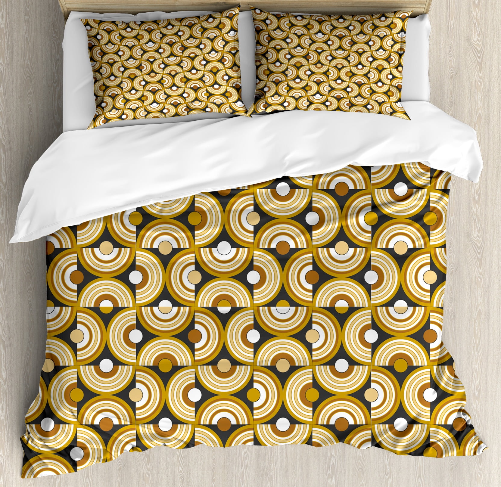 Retro Duvet Cover Set, Funky Abstract Motif Half Circular Inner Round ...