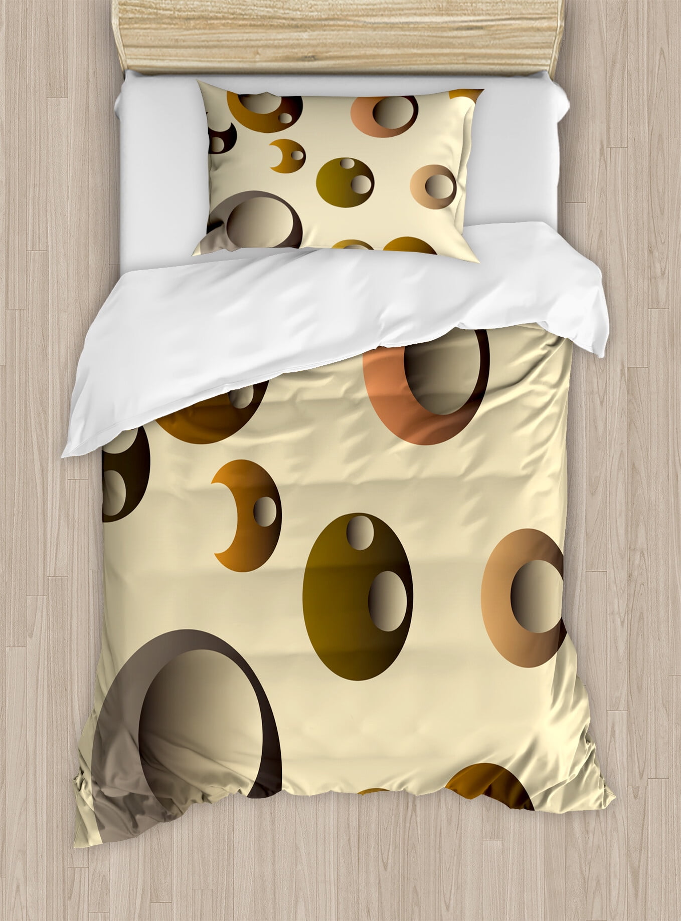 Retro Duvet Cover Set, Funky Bubbles in Round Disc Shaped Model Circles ...