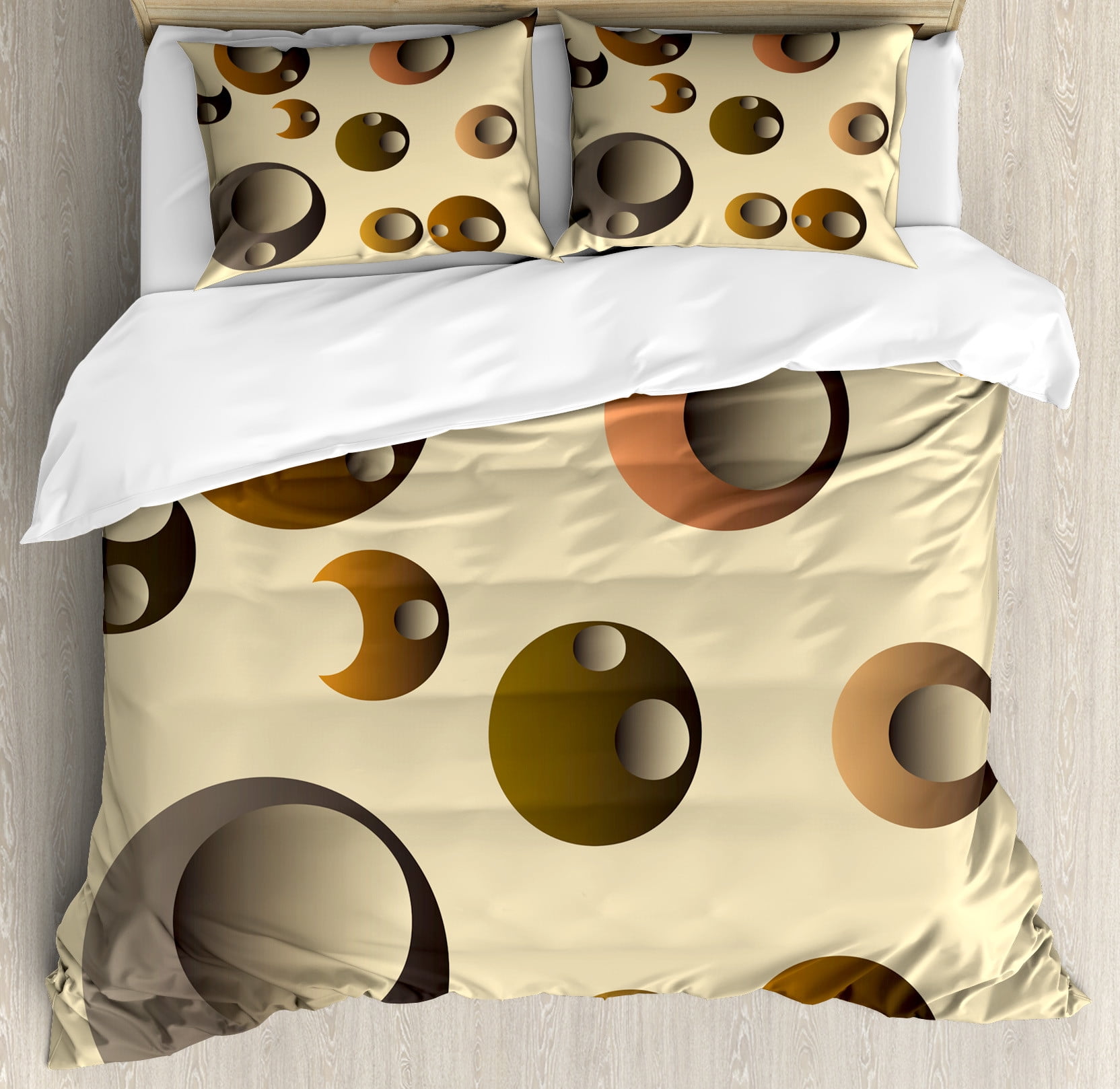 Retro Duvet Cover Set, Funky Bubbles in Round Disc Shaped Model Circles Abstract Image ...