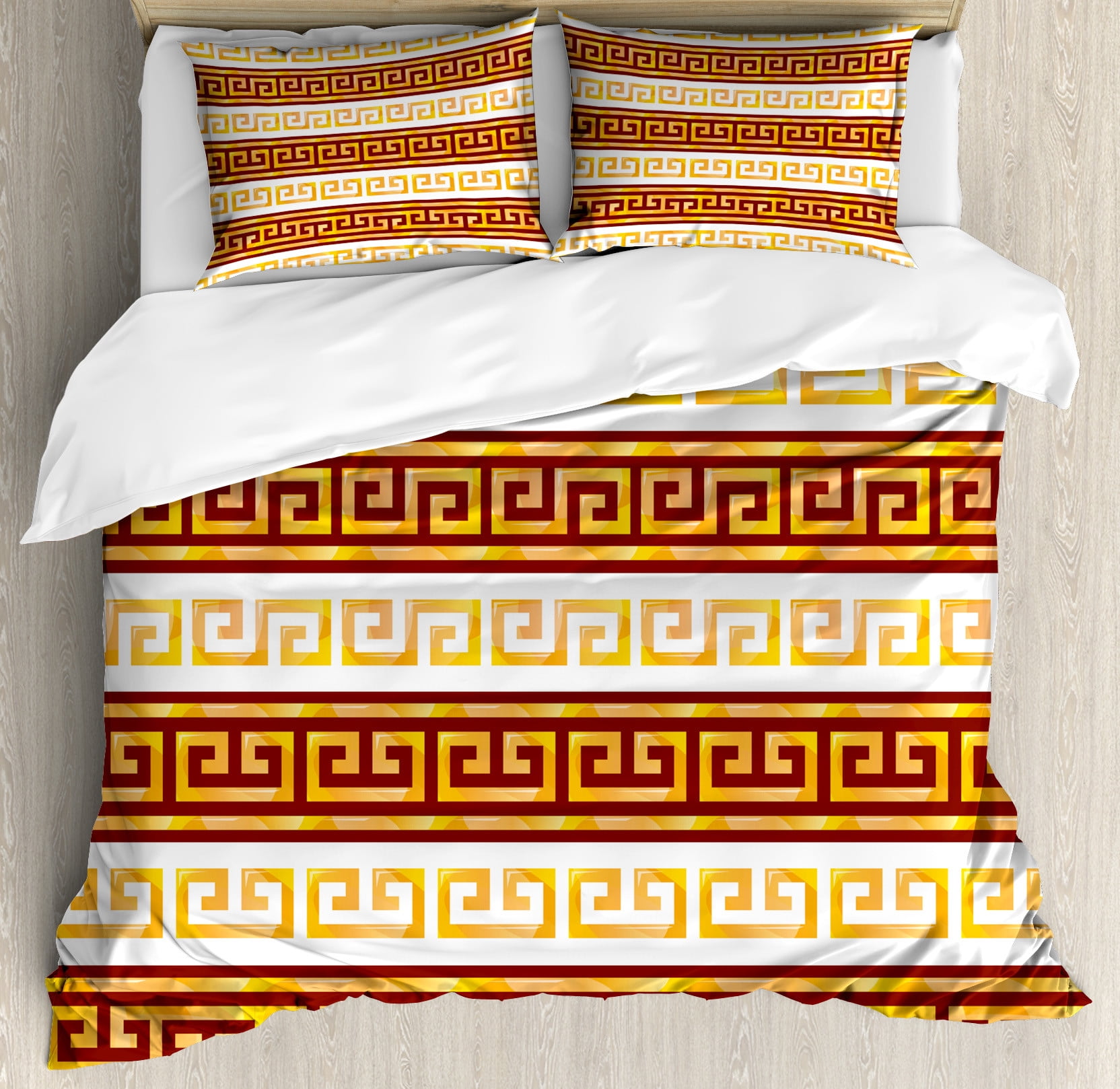 Retro Duvet Cover Set, Greek Cultural Tribal Geometric Meanders ...