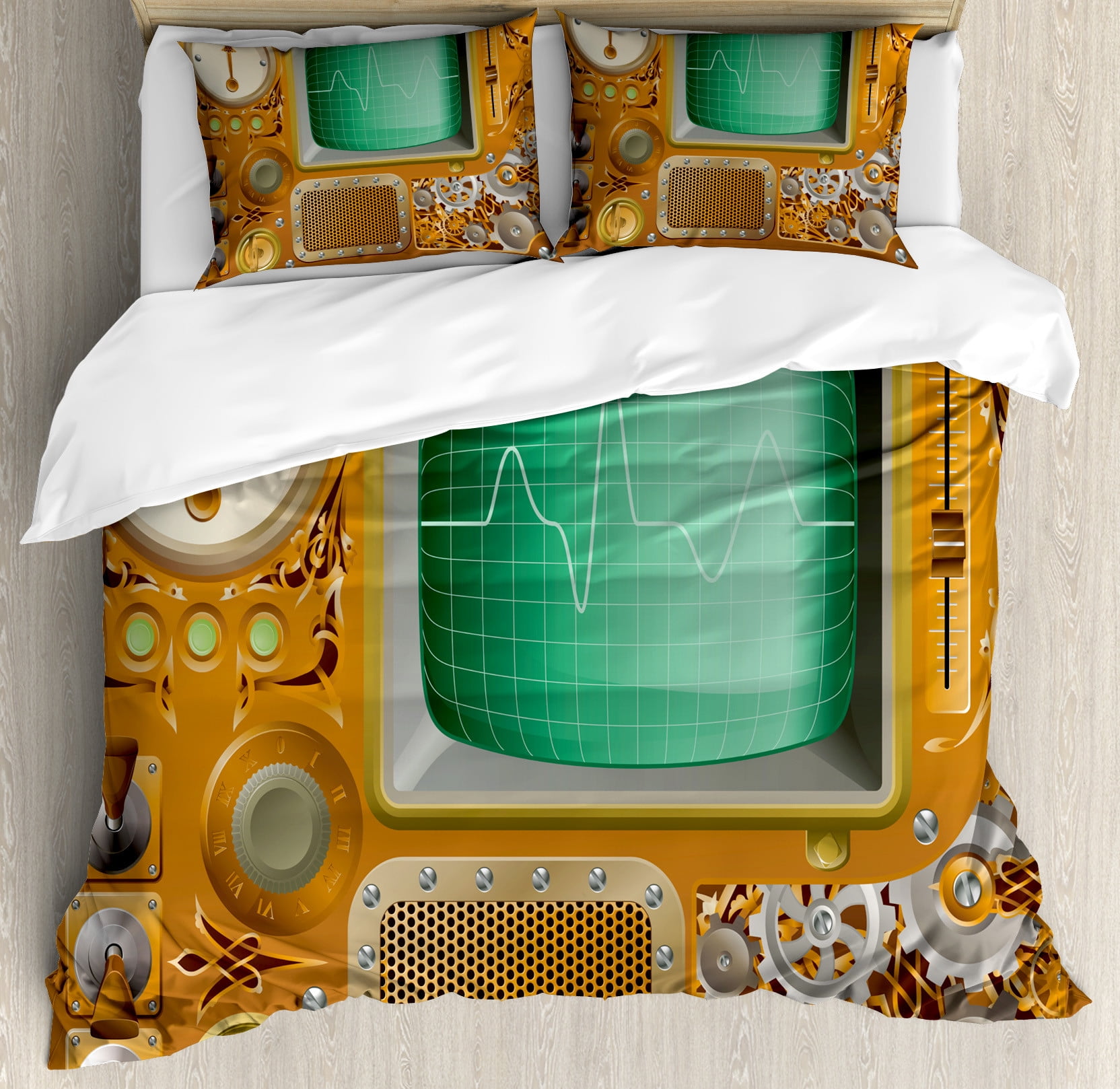 Retro Duvet Cover Set, Industrial Victorian Style Grunge Steampunk TV ...