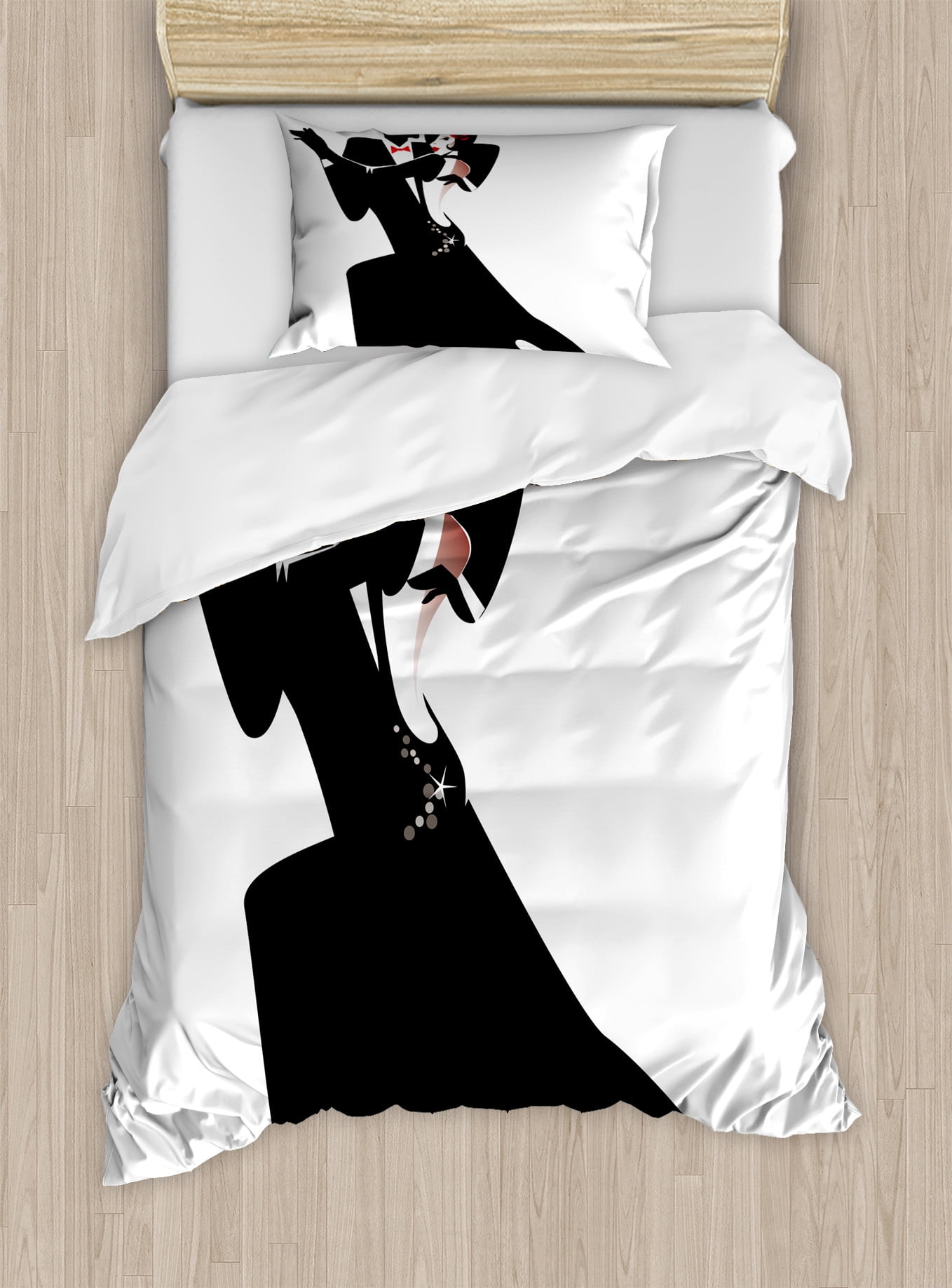 Retro Duvet Cover Set, Man and Woman Partners Romantic Dance Tango ...