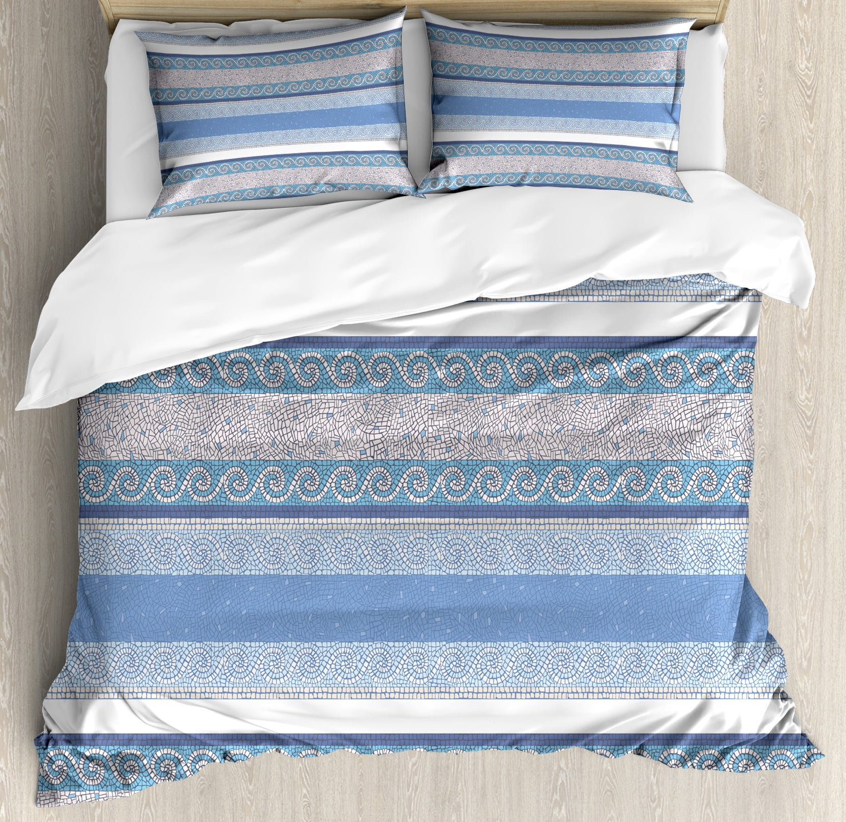 Retro Duvet Cover Set, Mosaic Inspired Borders in Antique Style Swirl ...