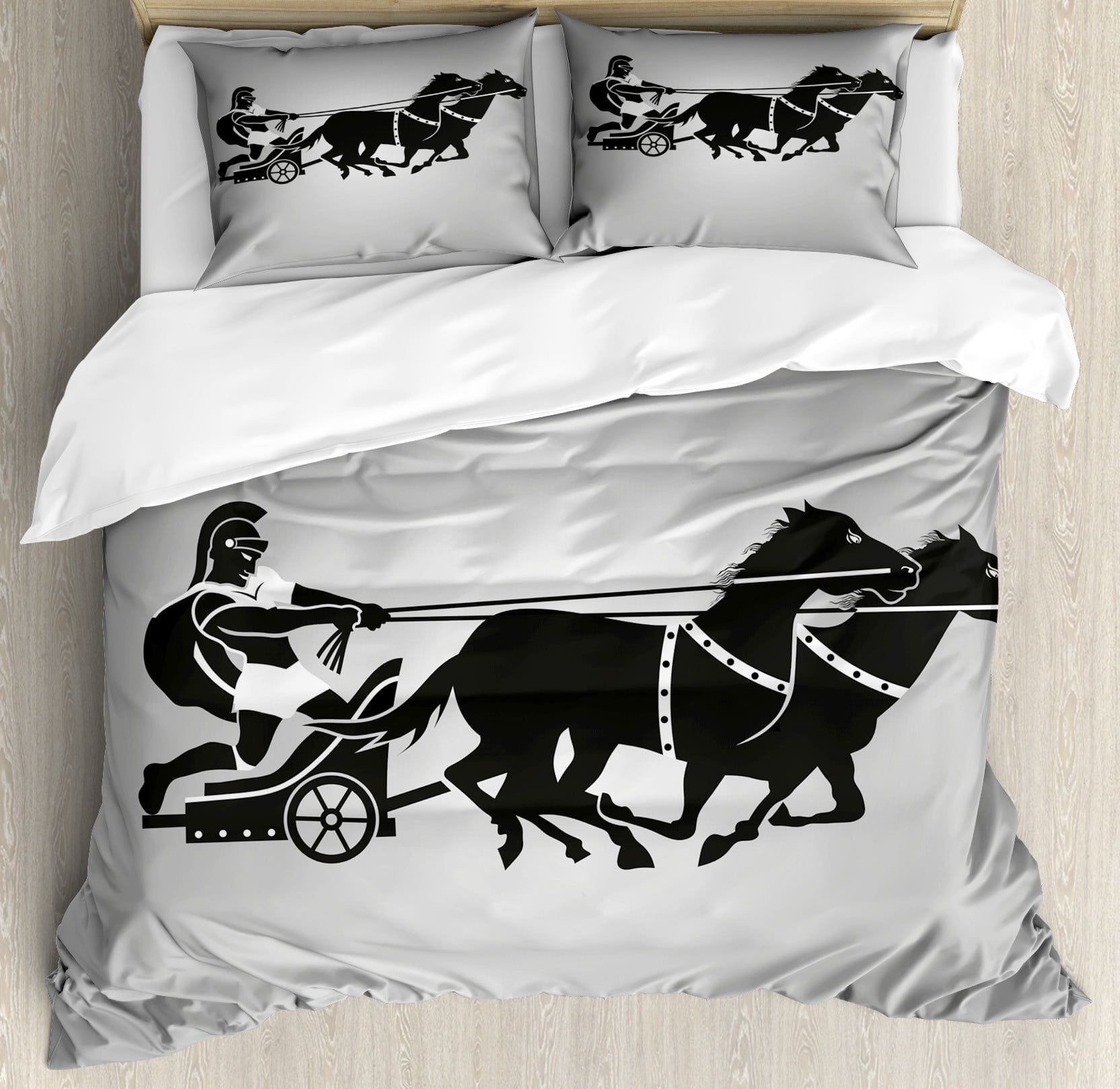 Retro Duvet Cover Set, Mythological Chariot Gladiator with Horse ...