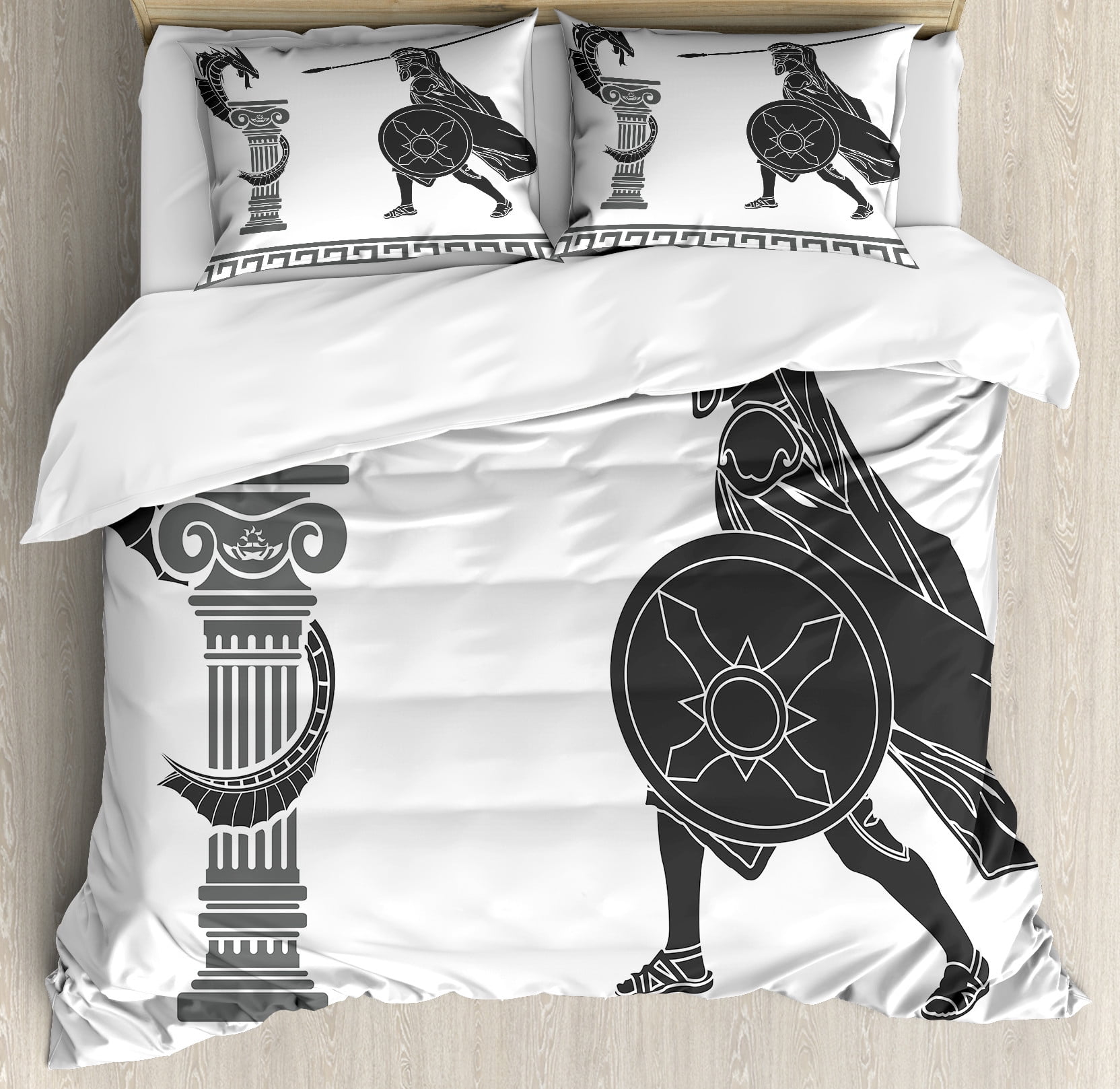 Retro Duvet Cover Set, Mythological Scene Hero and Dragon Hellenic ...