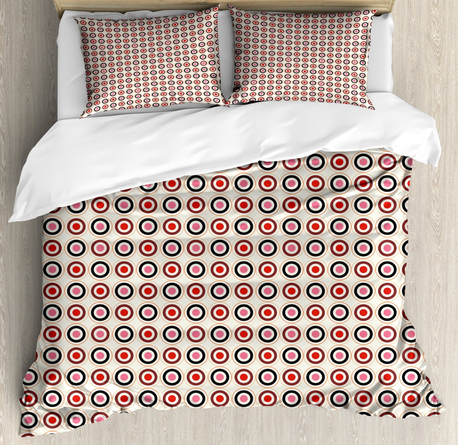 Retro Duvet Cover Set, Nostalgic Old Fashioned Polka Dots Inner Circles ...