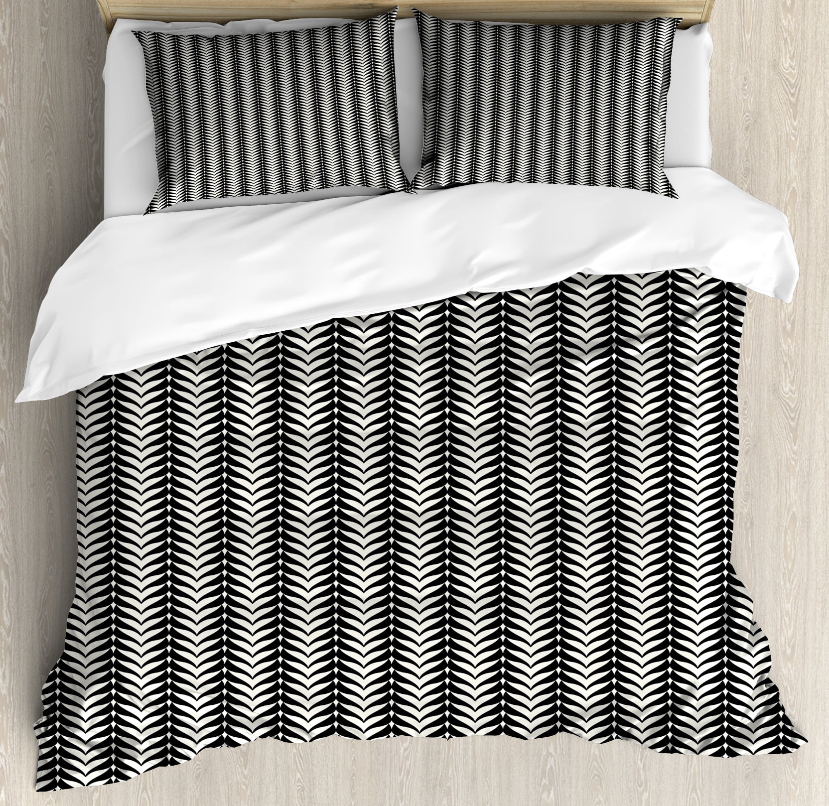 Retro Duvet Cover Set, Optical Illusion Effect Style Pattern with Abstract Quirky Zigzag Model ...