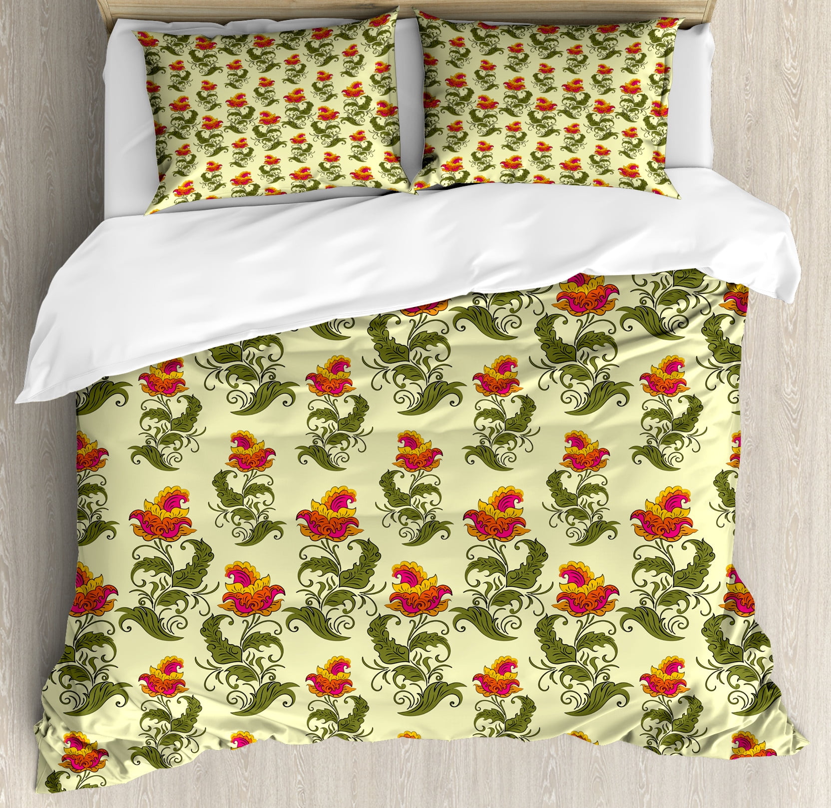 Retro Duvet Cover Set, Oriental Style Continuous Pattern with Spring ...