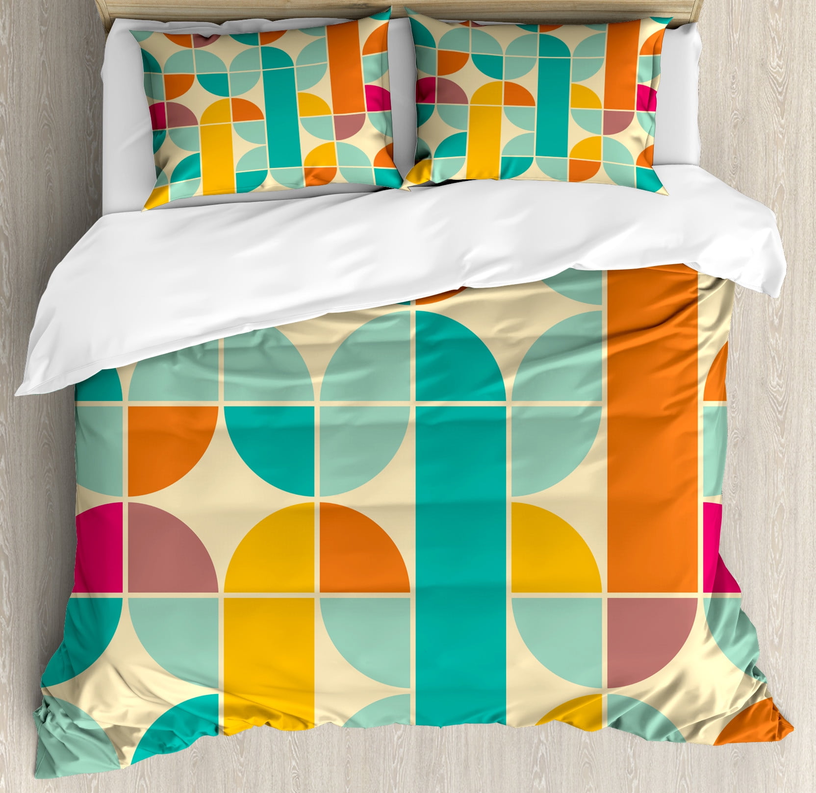 Retro Duvet Cover Set, Pop Art Funky Unusual Geometric Forms Mosaic ...