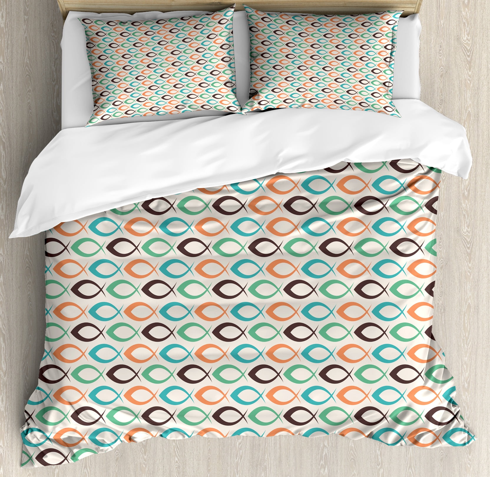 Retro Duvet Cover Set, Retro Style Fish Pattern Underwater World ...