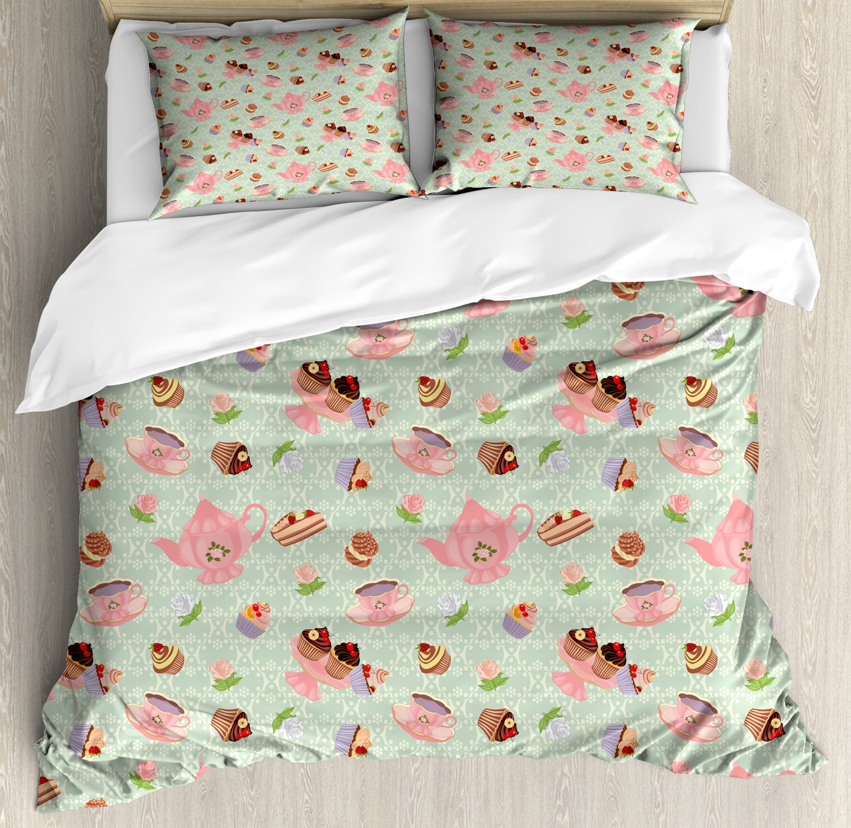 Retro Duvet Cover Set, Retro Style Tea Cups Royal Themed British Tea ...