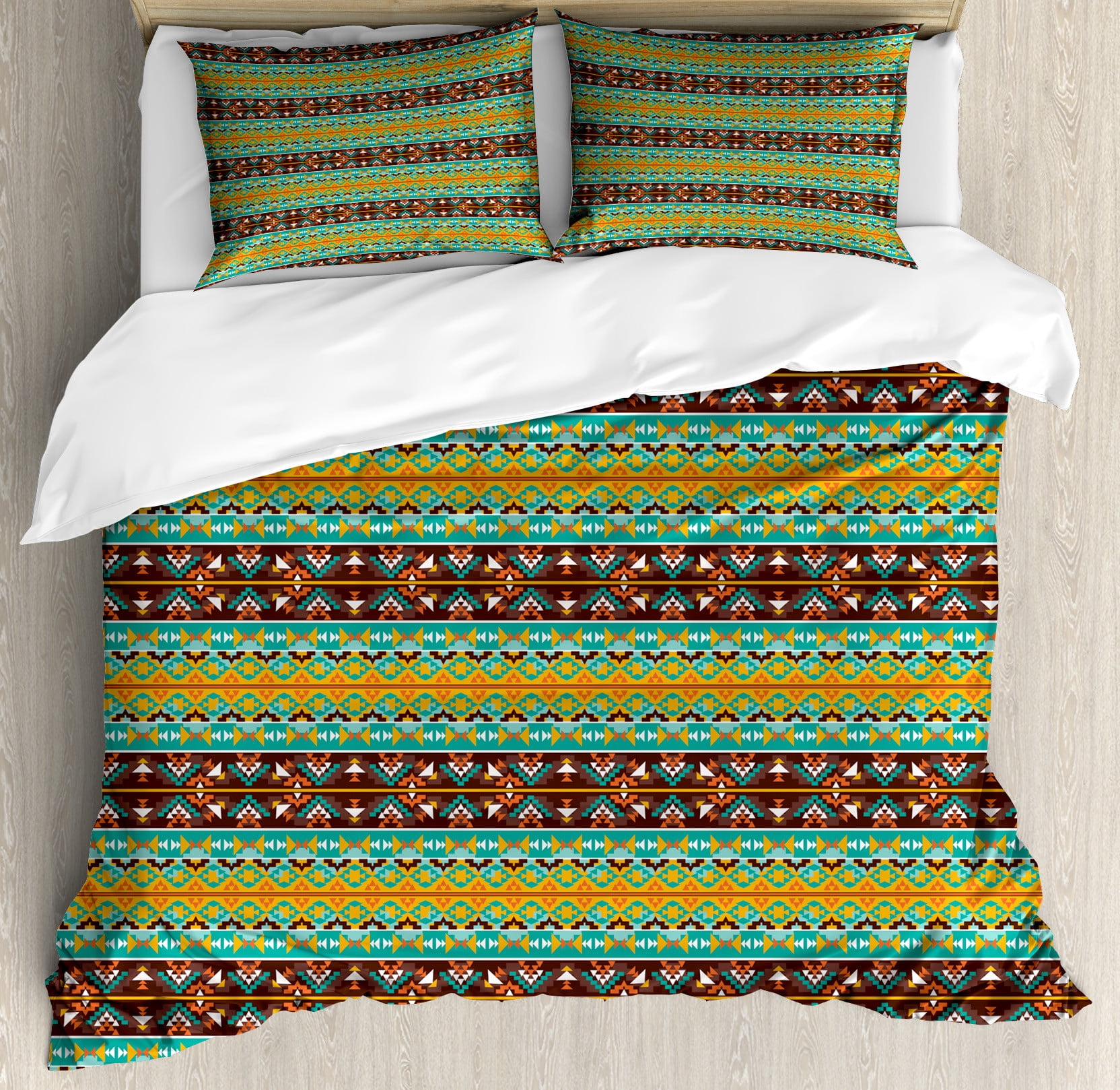 Retro Duvet Cover Set, Retro Style Tribal Aztec Motif Pattern with ...