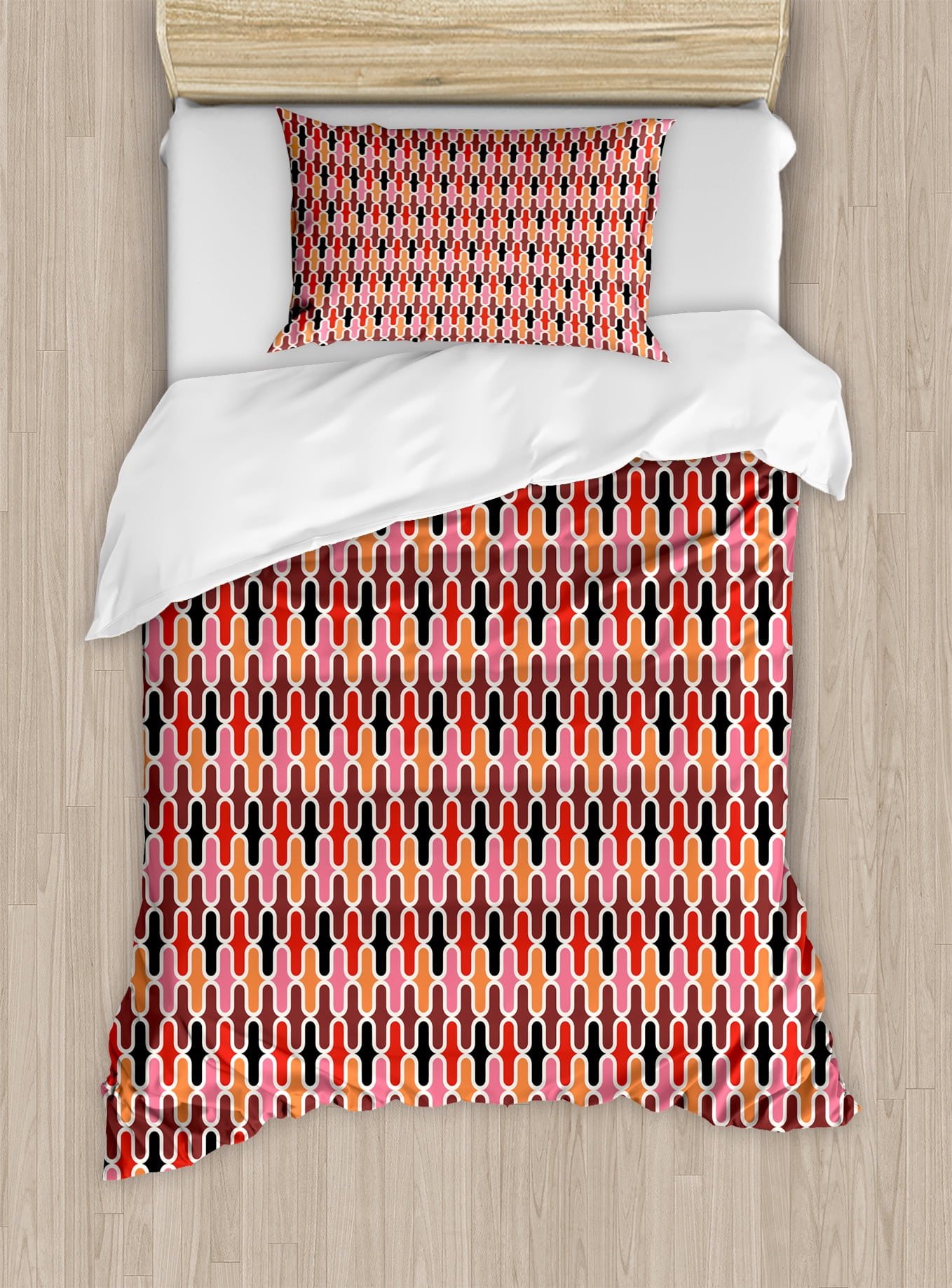 Retro Duvet Cover Set, Vertical Rounded Lines Conceptual Design Graphic ...