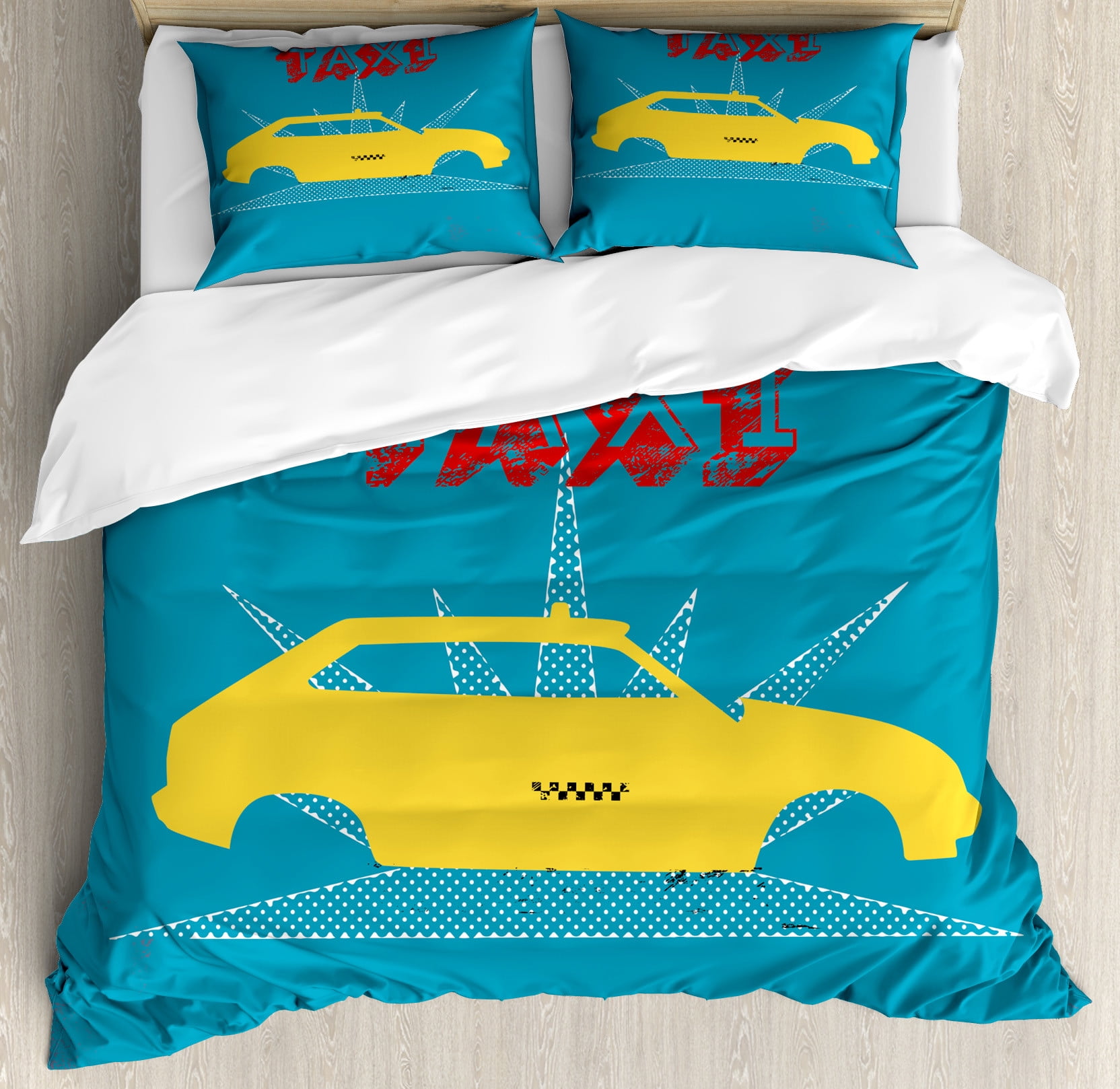 Retro Duvet Cover Set, Vintage Cab Car with Grunge Taxi Writing 90s ...