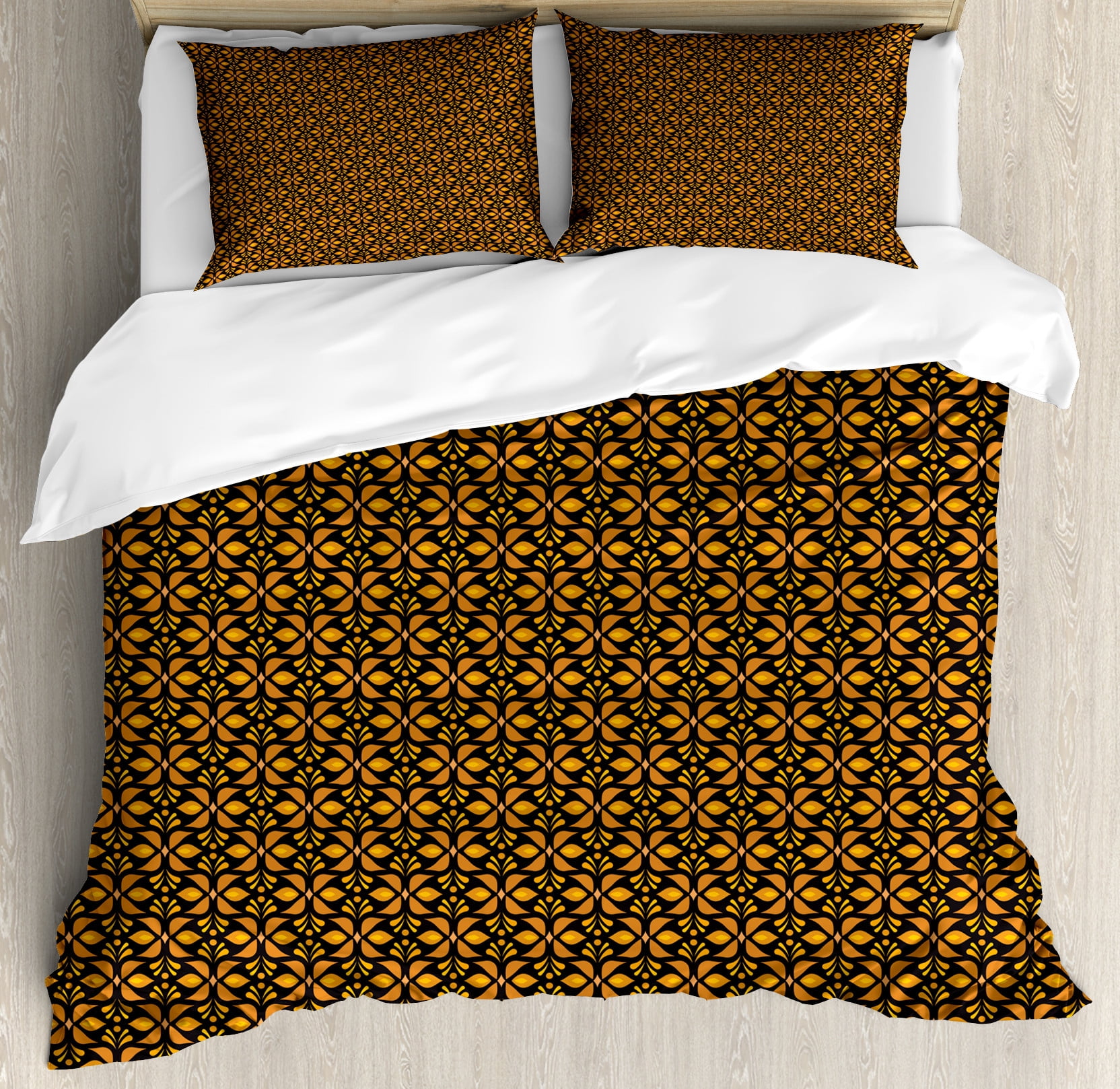 Retro Duvet Cover Set, Vintage Geometric Floral Mosaic Motif in Earth ...