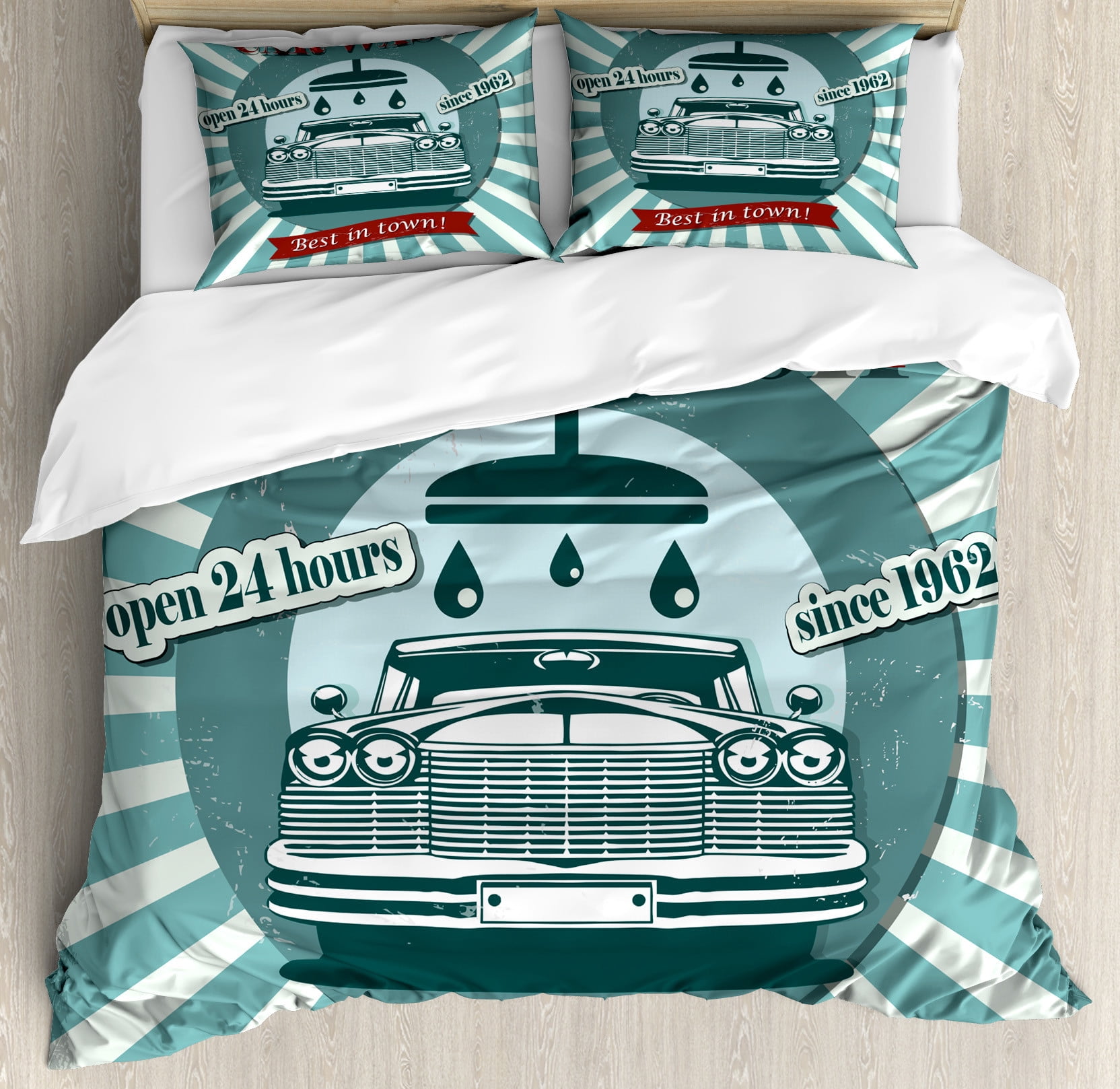 Retro Duvet Cover Set, Vintage Graphic Design for a Car Wash Sign ...