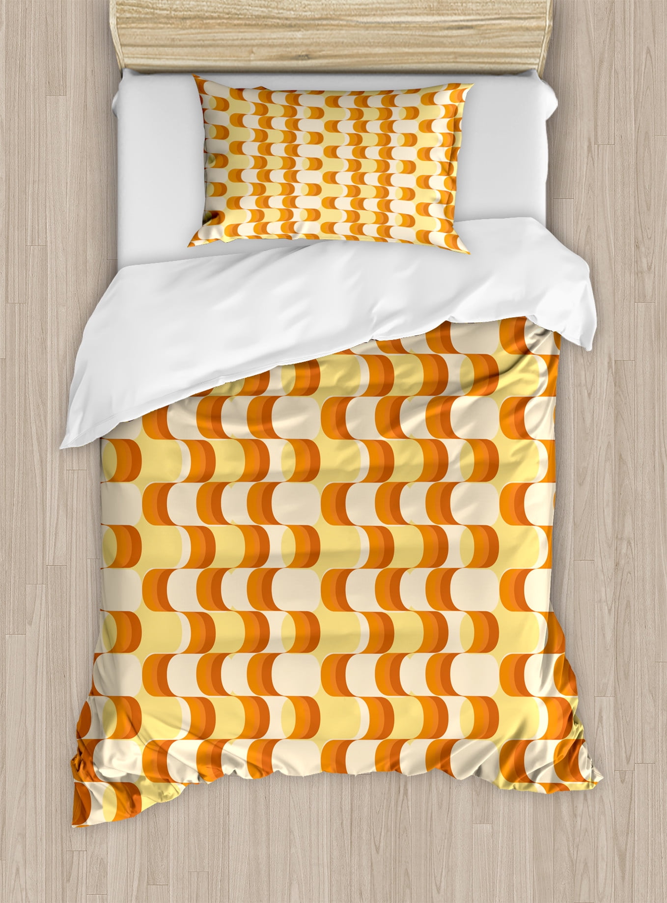 Retro Duvet Cover Set, Wavy Pattern Half Moon Shapes Vintage Art ...