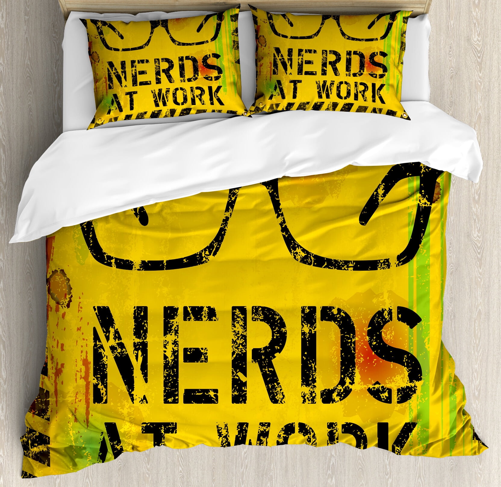 Retro Duvet Cover Sets, Nerds at Work Grunge Fictional Sign Glasses ...
