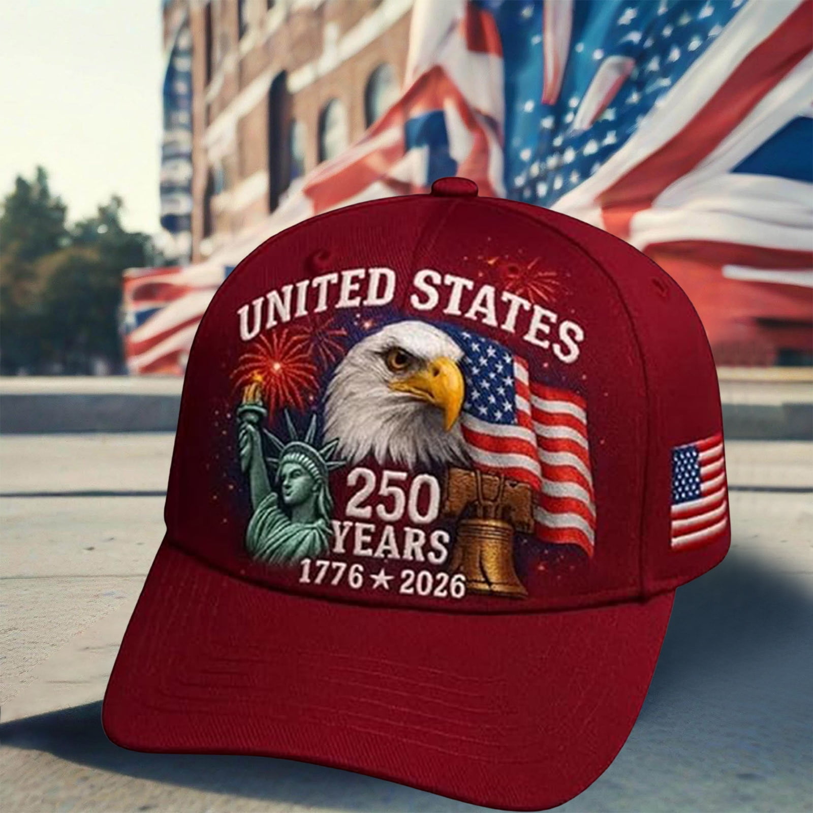 Retro Eagle 250th Anniversary Patriotic Hat, Red Printed Baseball Cap ...