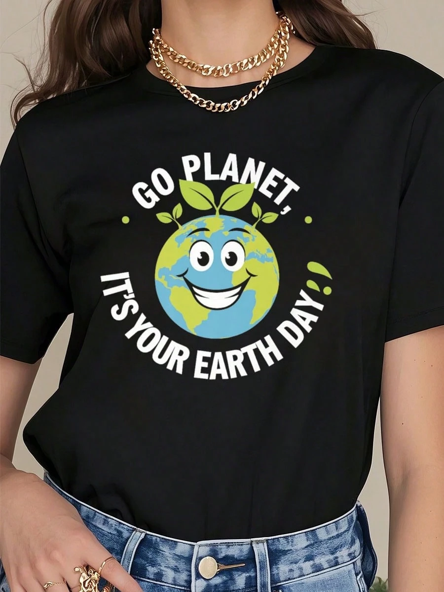 Retro Earth Day Graphic Tee - Cute Smiling Planet Eco-Friendly Nature ...